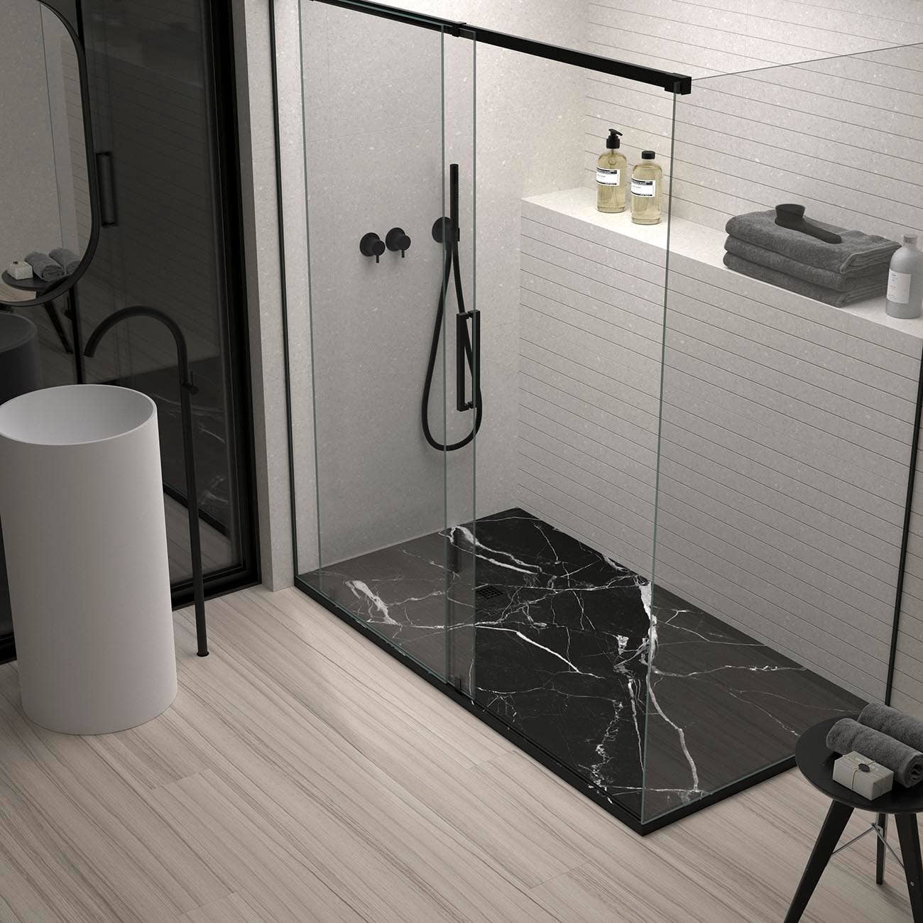 60 x 32 Stone Shower Base - Black Marble - Walmart.com