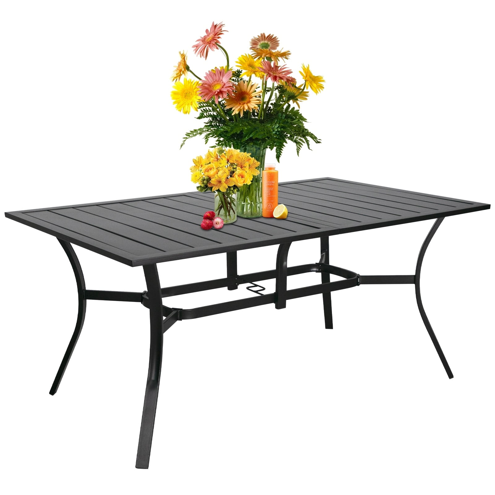 "Black Metal Outdoor Rectangle Dining Table for 6 Persons (60""x37 ...