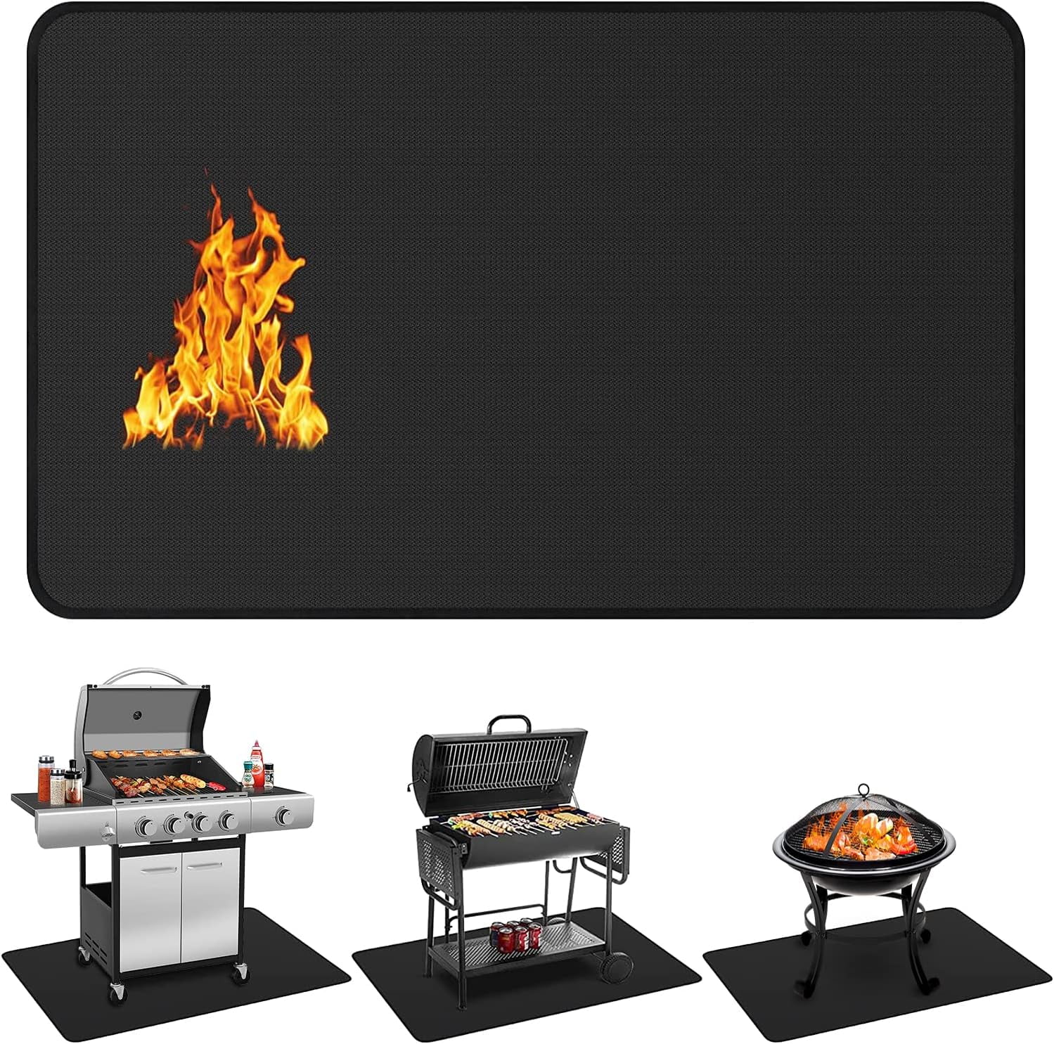 60 x 40 inch Under Grill Mats for Outdoor Grill, Double-Sided Fireproof ...