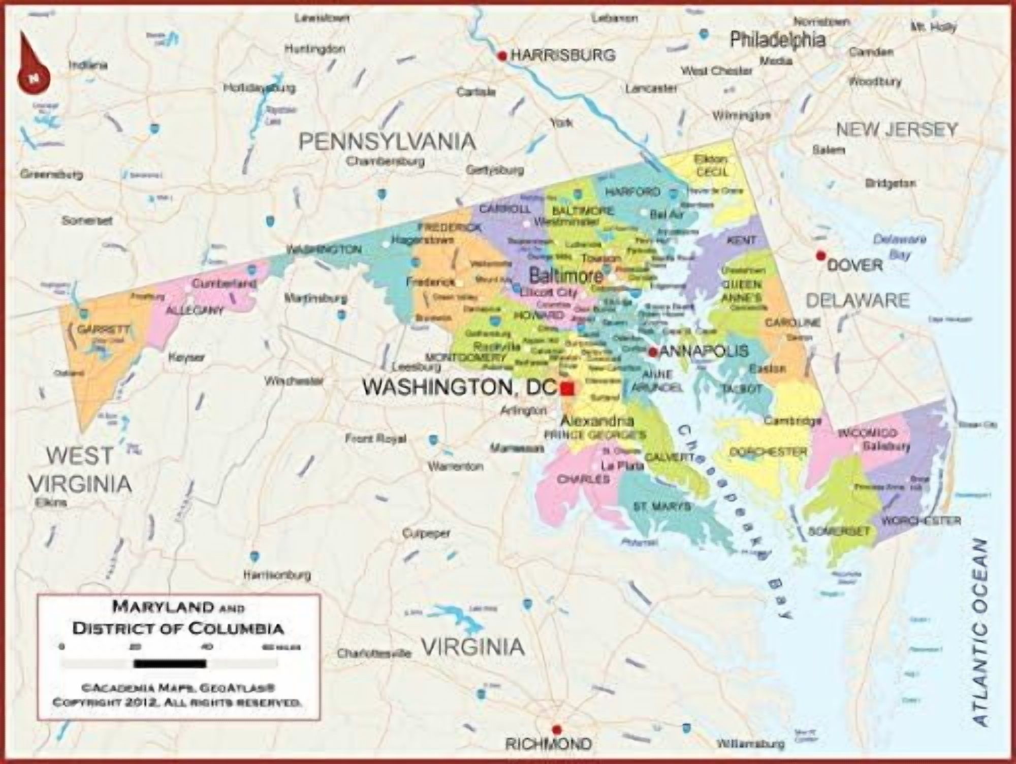 60 x 45 Giant Maryland State Wall Map Poster with Counties - Classroom ...