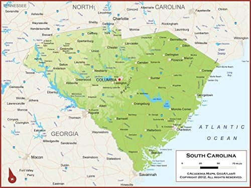60 x 45 Giant South Carolina State Wall Map Poster with Topography ...