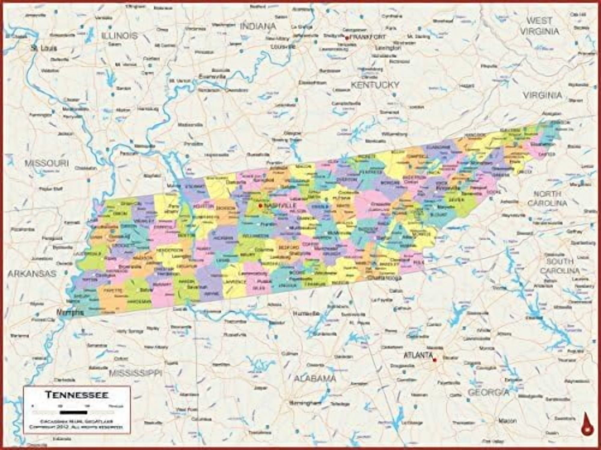 60 x 45 Giant Tennessee State Wall Map Poster with Counties - Classroom ...