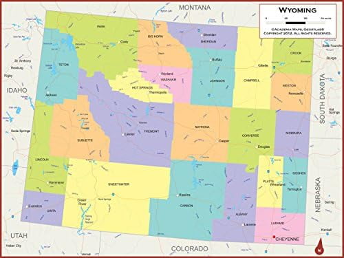 60 x 45 Giant Wyoming State Wall Map Poster with Counties - Classroom ...