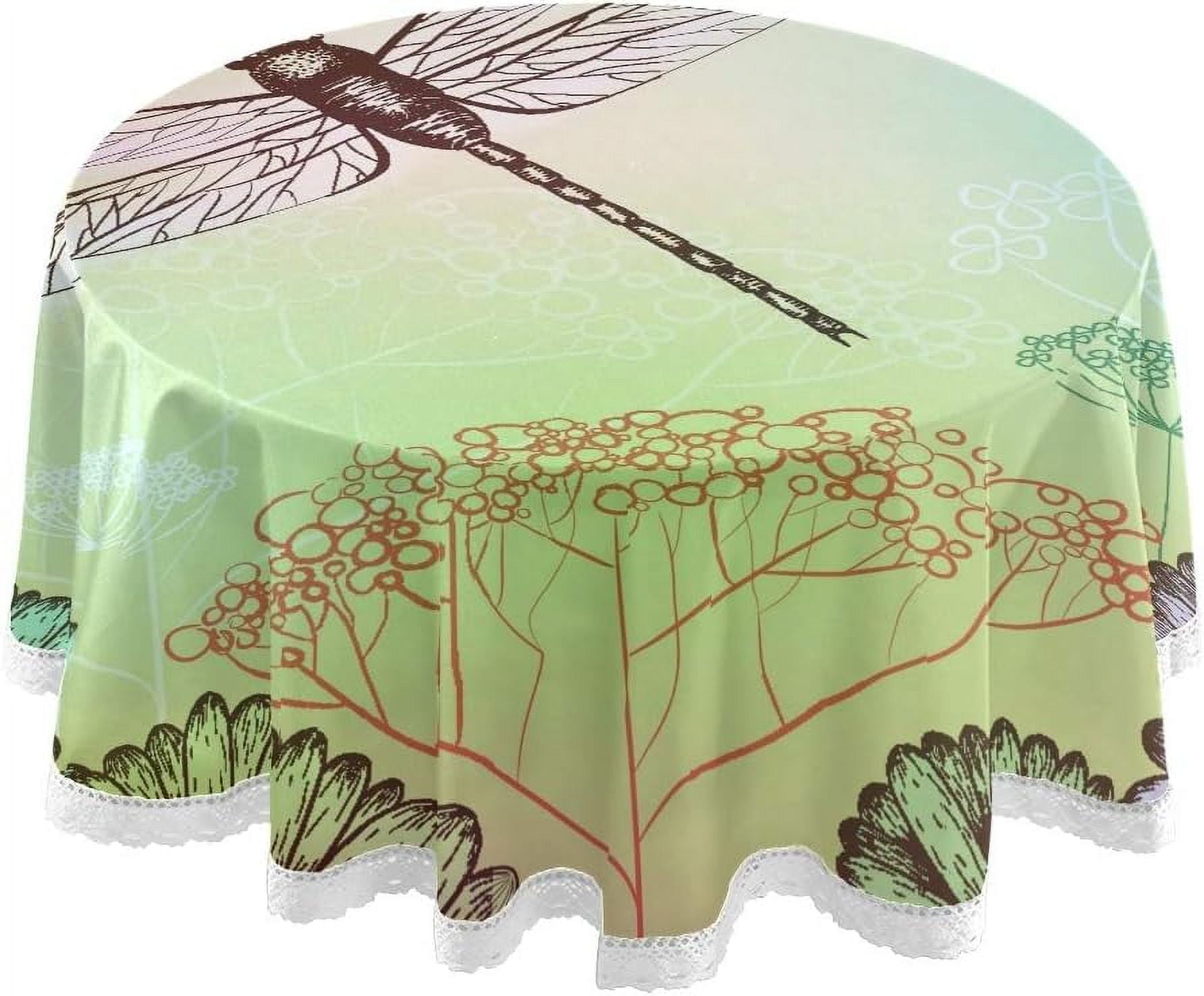 60" x 60"Flower with Dragonfly Round Table Cloths for Home Kitchen ...