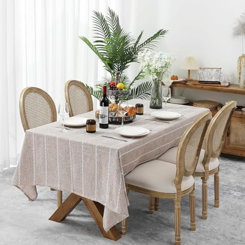 60 x 60 inches Farmhouse Style Linen tablecloths, Wrinkle Resistant ...