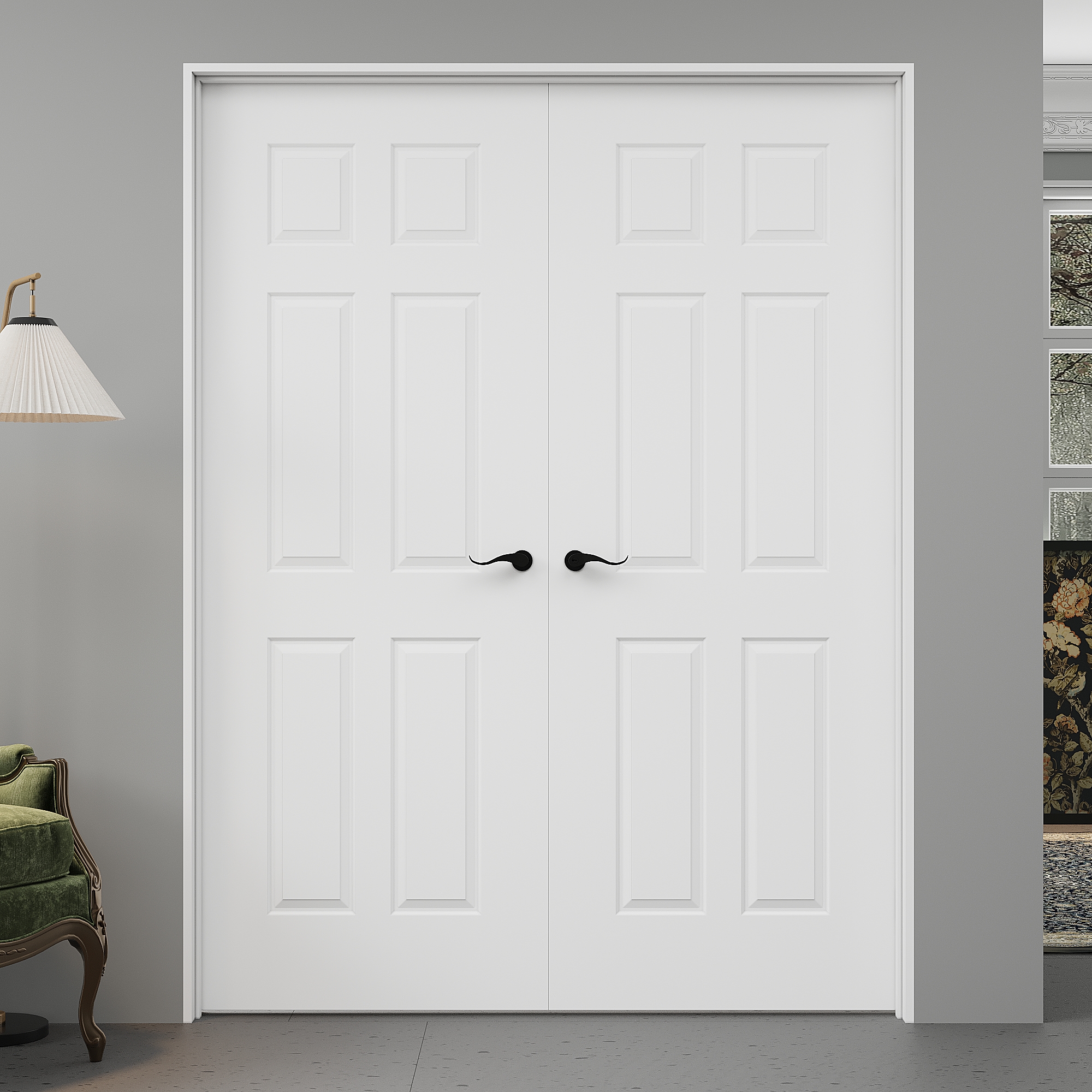 60" x 80" 6 Panel Double Doors with French Door Ready-to-Assemble Jamb ...