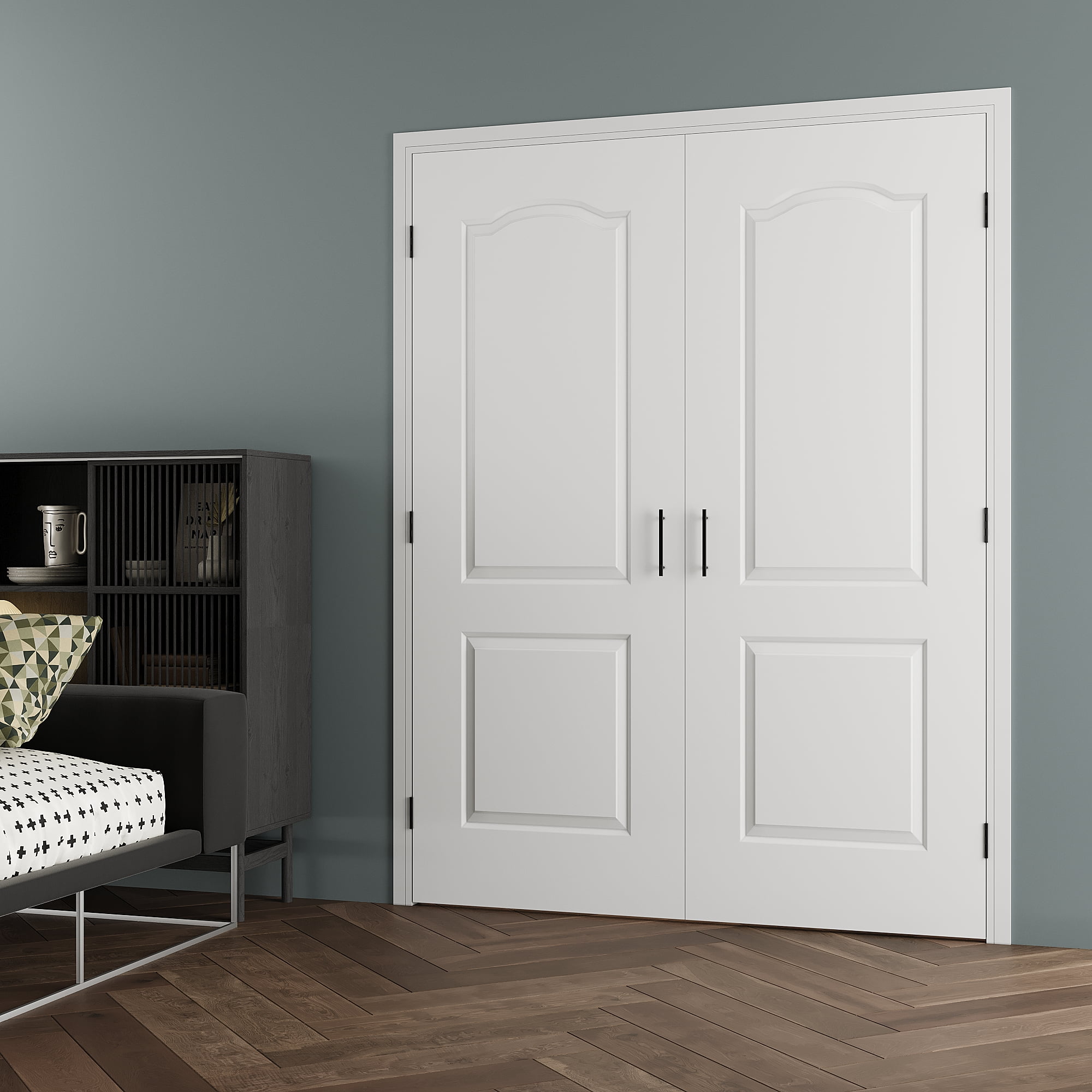 60" x 80" Arch Top 2 Panel Double Doors with French Door Ready-to ...