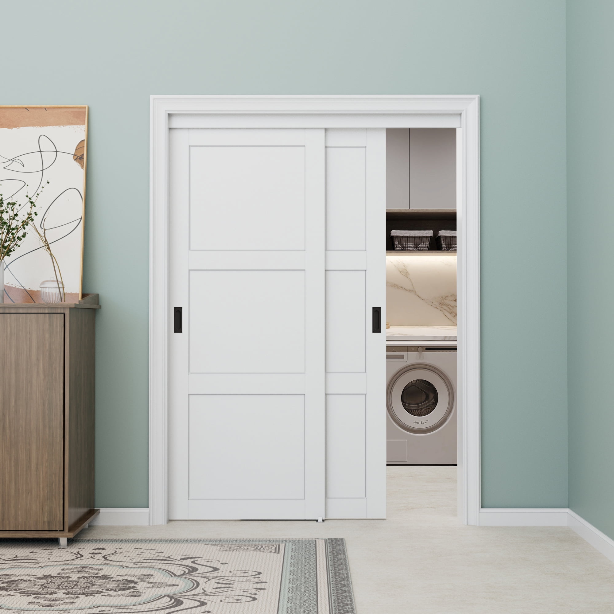 60'' x 80'' Bypass Sliding Closet Door, 3 Panel Solid Core & White ...