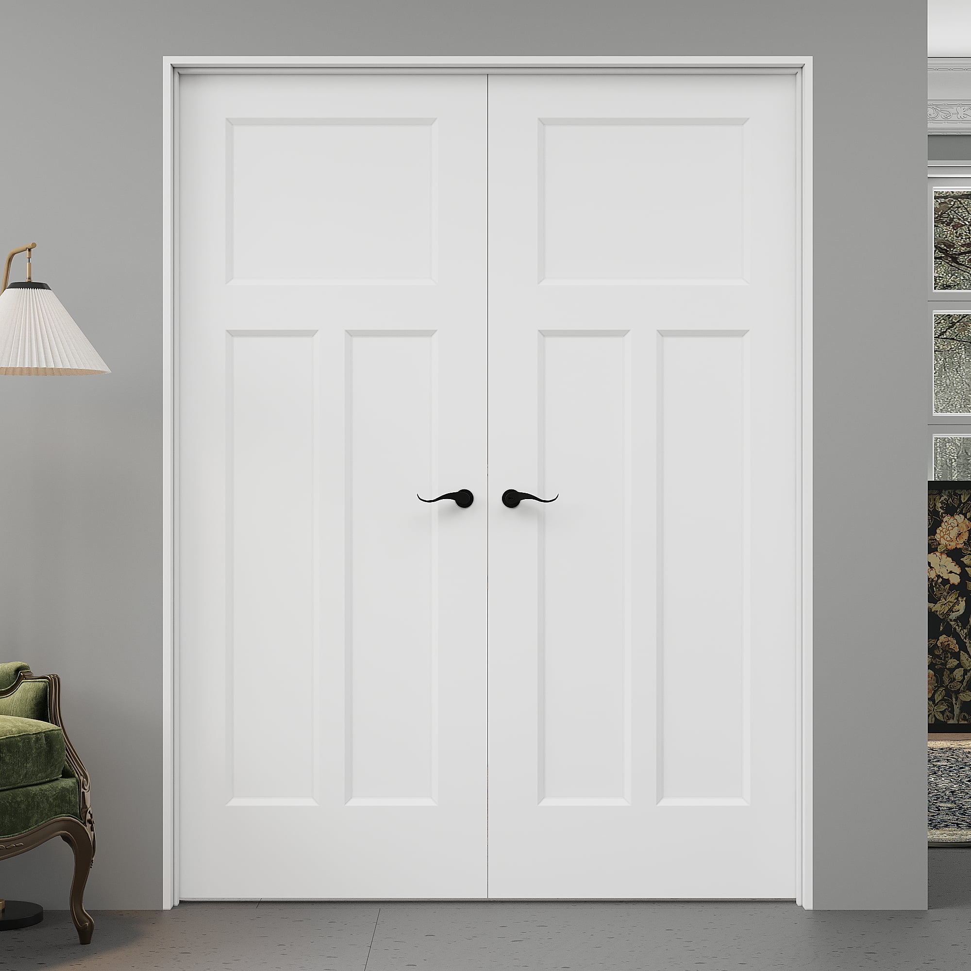 60" x 80" T Shape Double Doors with French Door Ready-to-Assemble Jamb ...