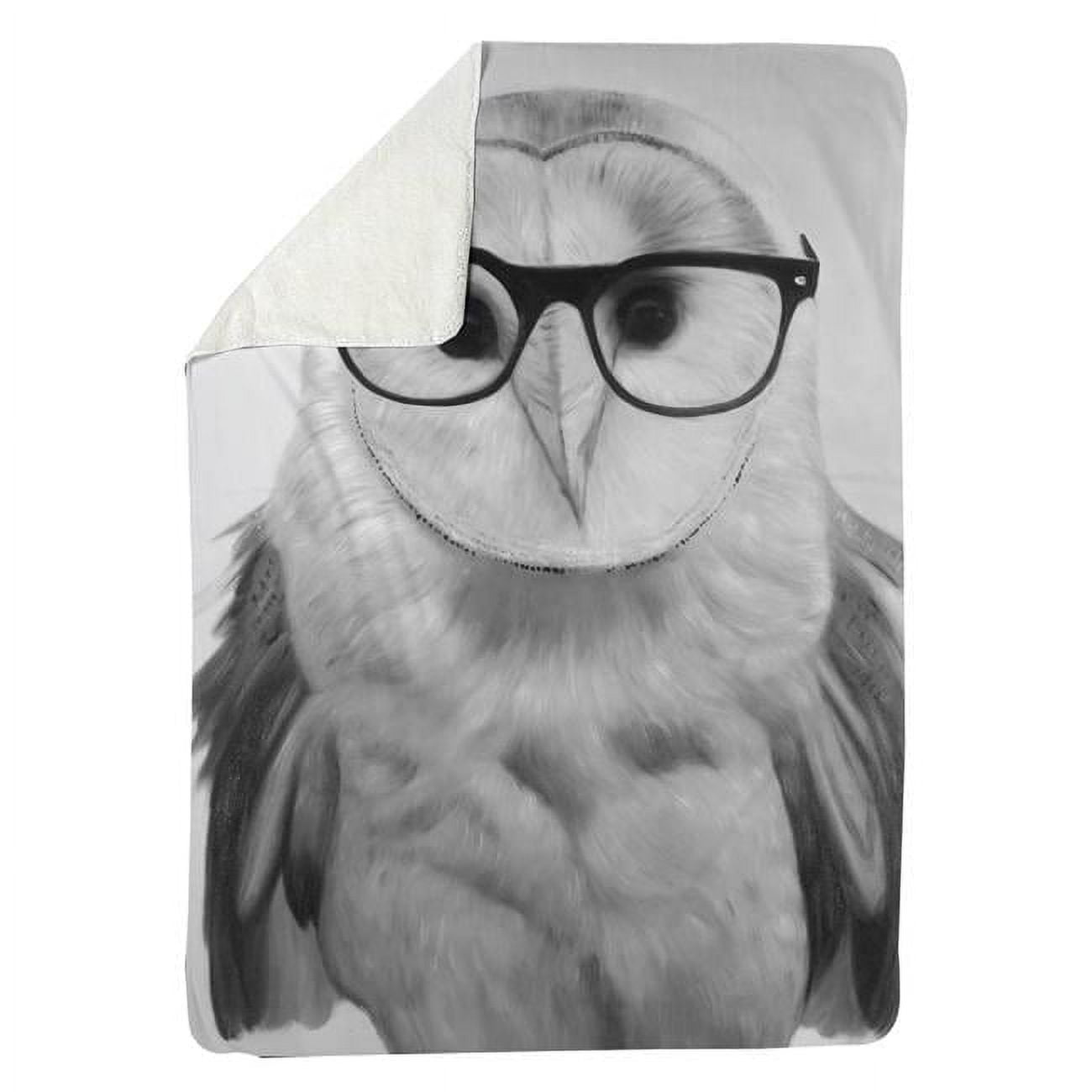 60 x 80 in. Realistic Barn Owl with Glasses-Sherpa Fleece Blanket ...
