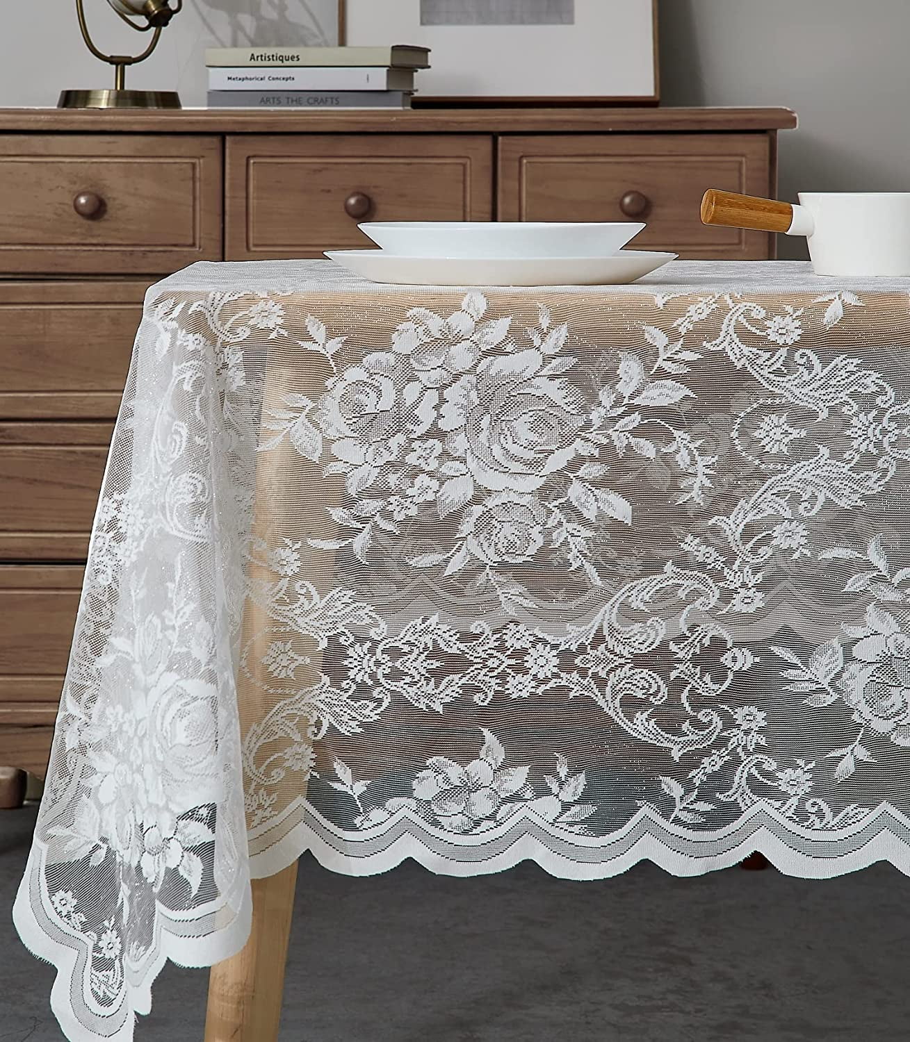 60 x 84 Lace Tablecloth. Gold Linen Rectangle Tablecloth with English ...