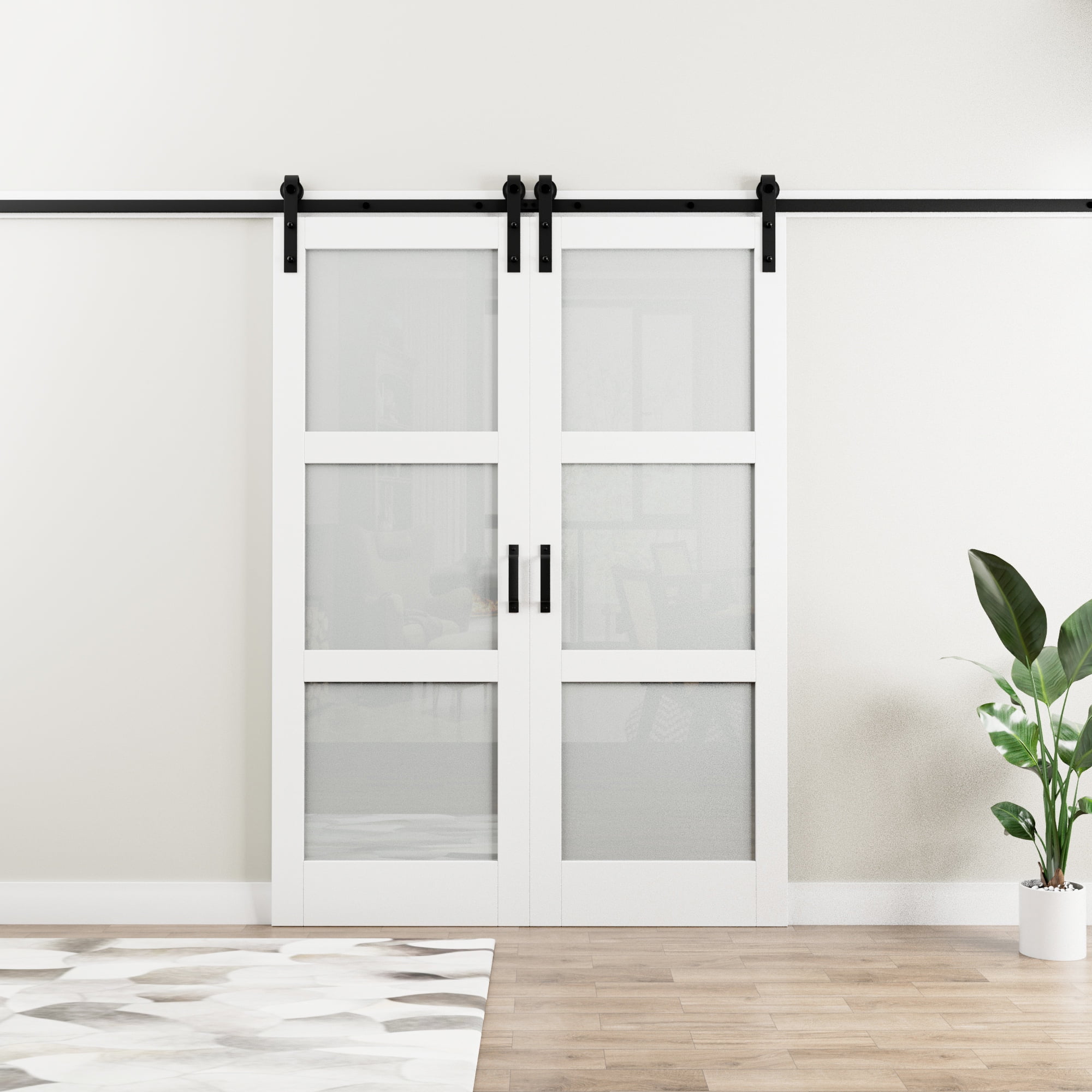 60'' x 84'' Sliding Glass Barn Doors and Hardware Included, White Wood ...