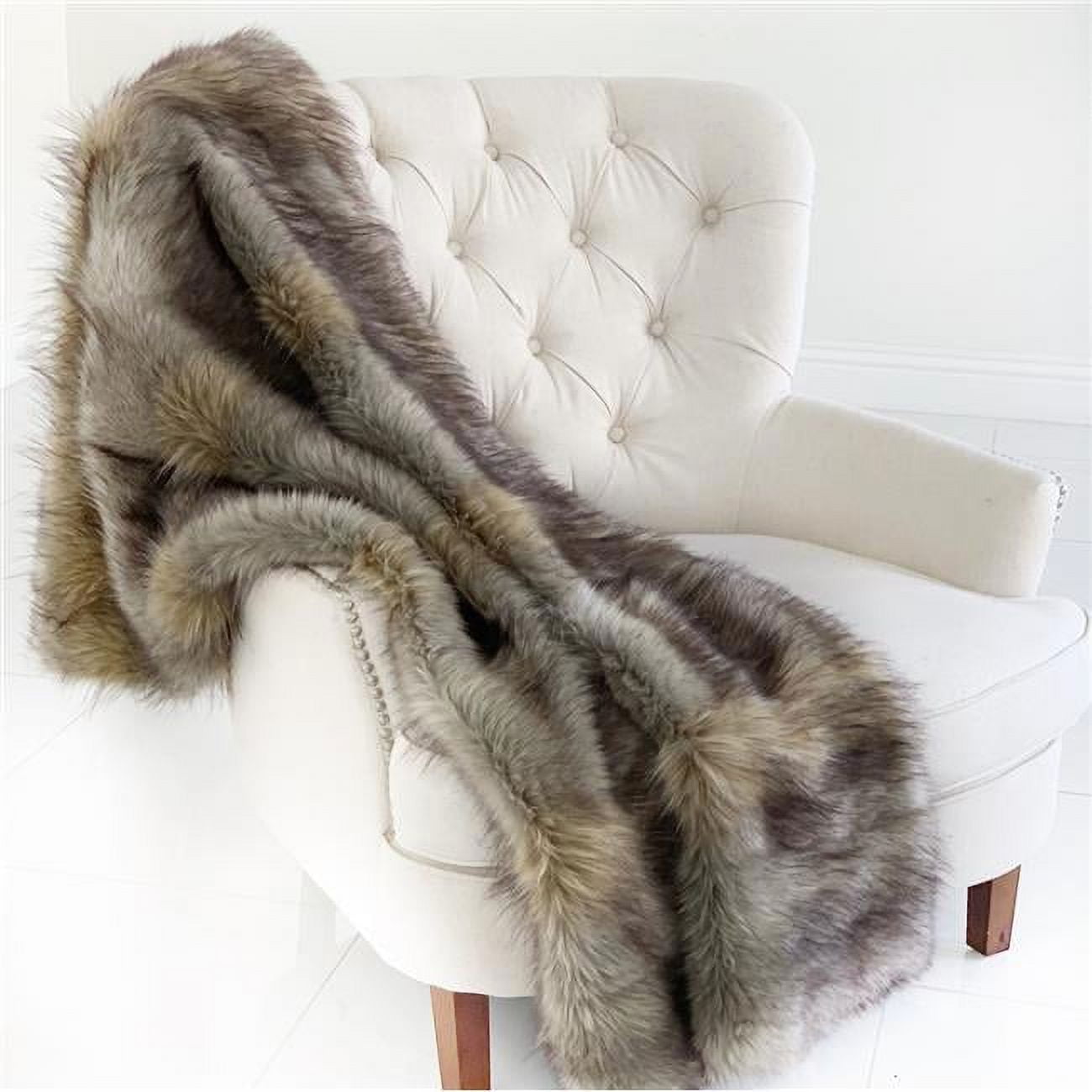 60 x 90 in. Wolverine Pelage Plush Handmade Luxury Faux Fur Throw, Gray ...