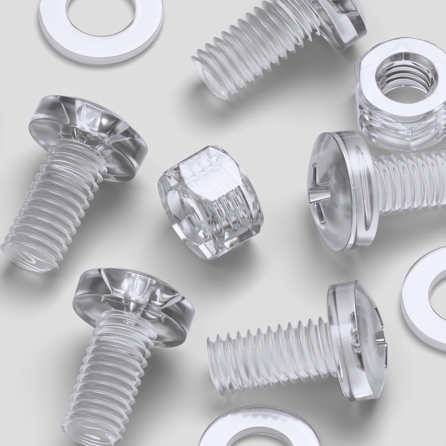 60 x Transparent Clear Plastic Acrylic M5 x 10mm Nuts & Bolts, Washers ...