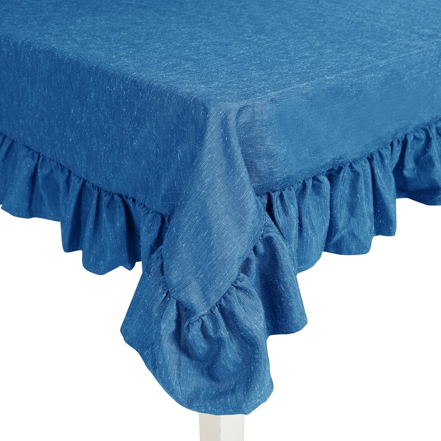 60"x102" Rustic Linen Tablecloth with Ruffled Edge, Dining & Banquet ...