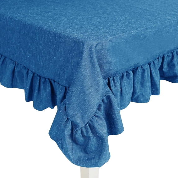 60"x102" Rustic Linen Tablecloth with Ruffled Edge, Dining & Banquet ...