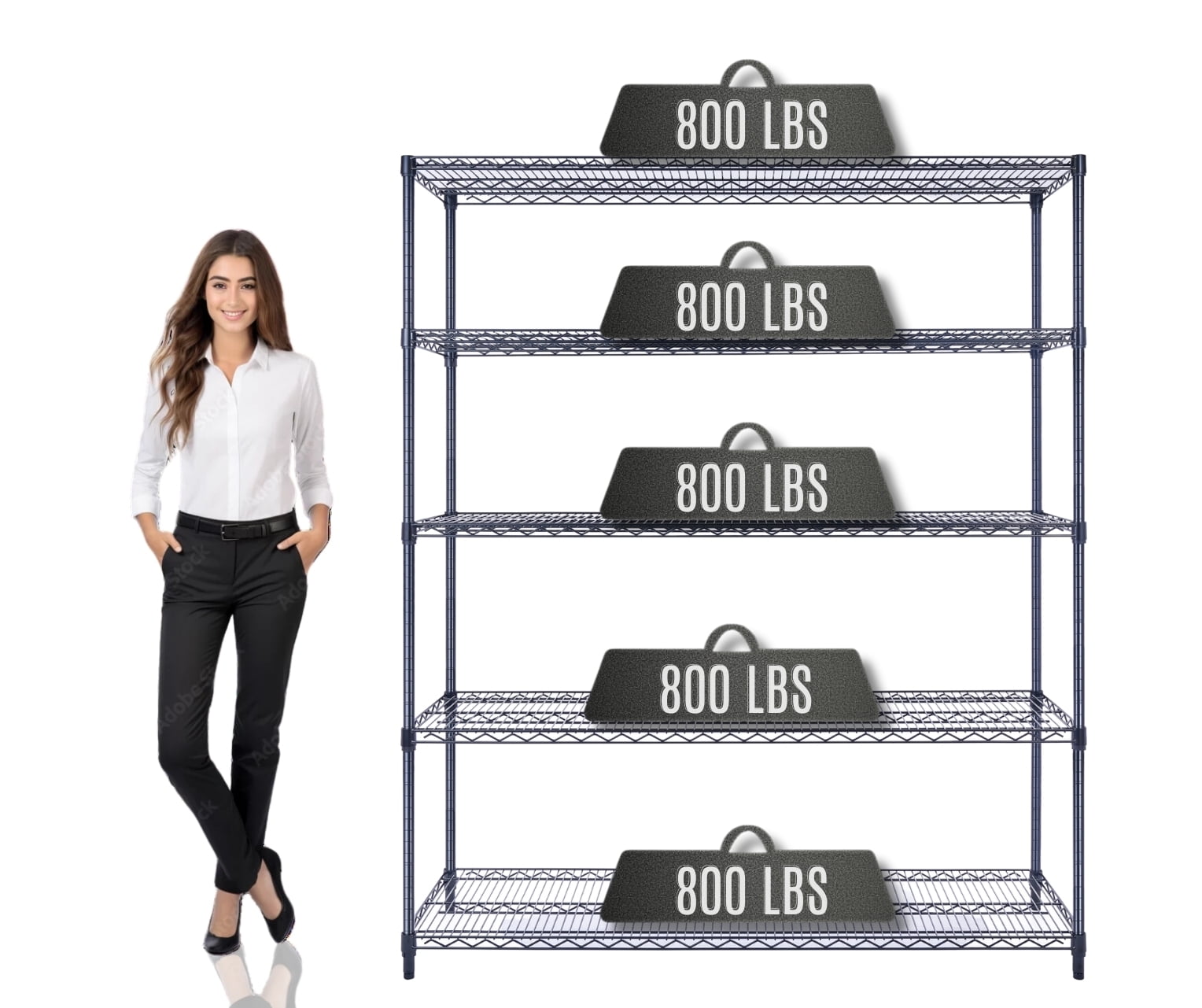 60" x 18" x 72" Prime Heavy Duty Black 5-Tier Wire Shelving NSF 4000 ...