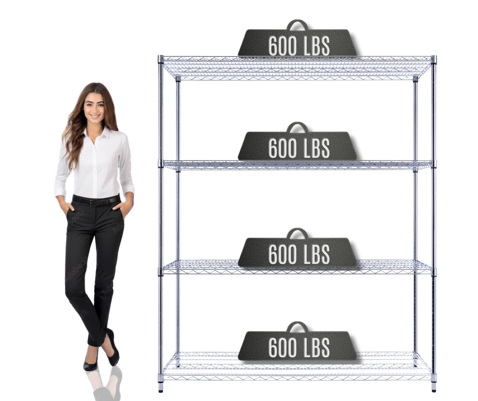 60" x 24" x 72" Heavy-Duty Chrome 4-Tier Wire Shelving, 2400 LBS Capacity, Storage Rack for ...