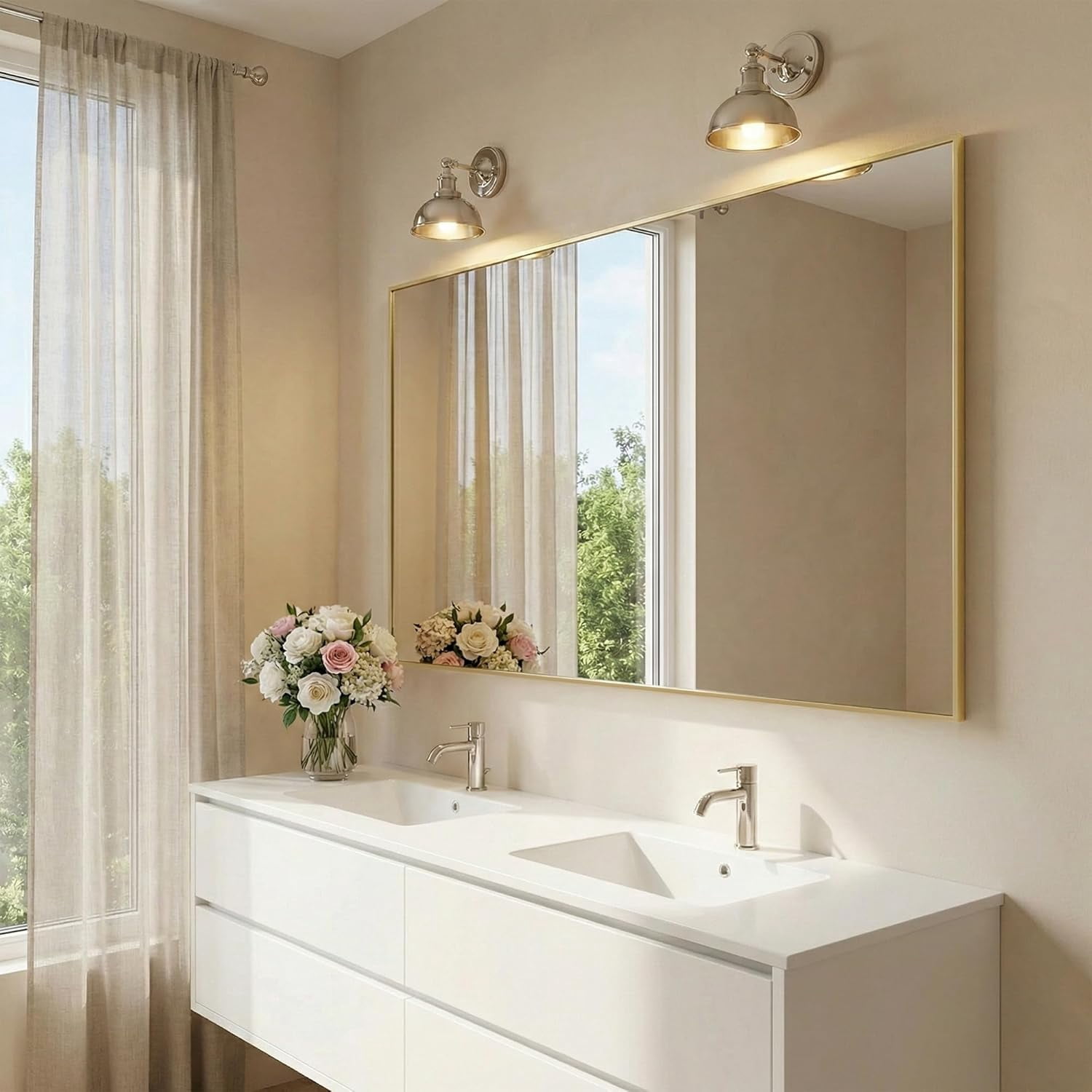 60"x30" Gold Landscape Bathroom Mirror for 60-72 inch Double Vanity ...