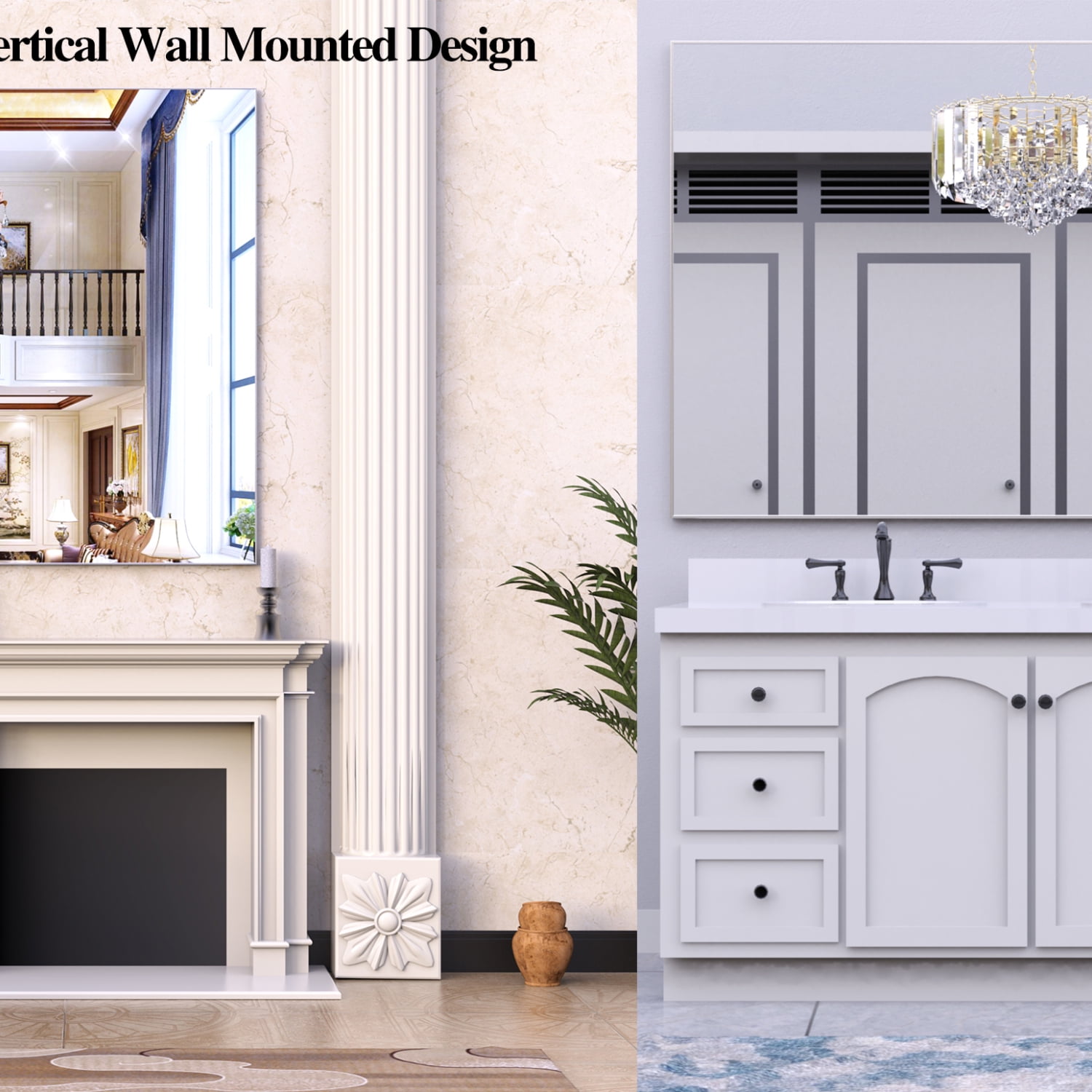 60”x36” Oversized Modern Rectangle Bathroom Mirror with Silver Frame ...