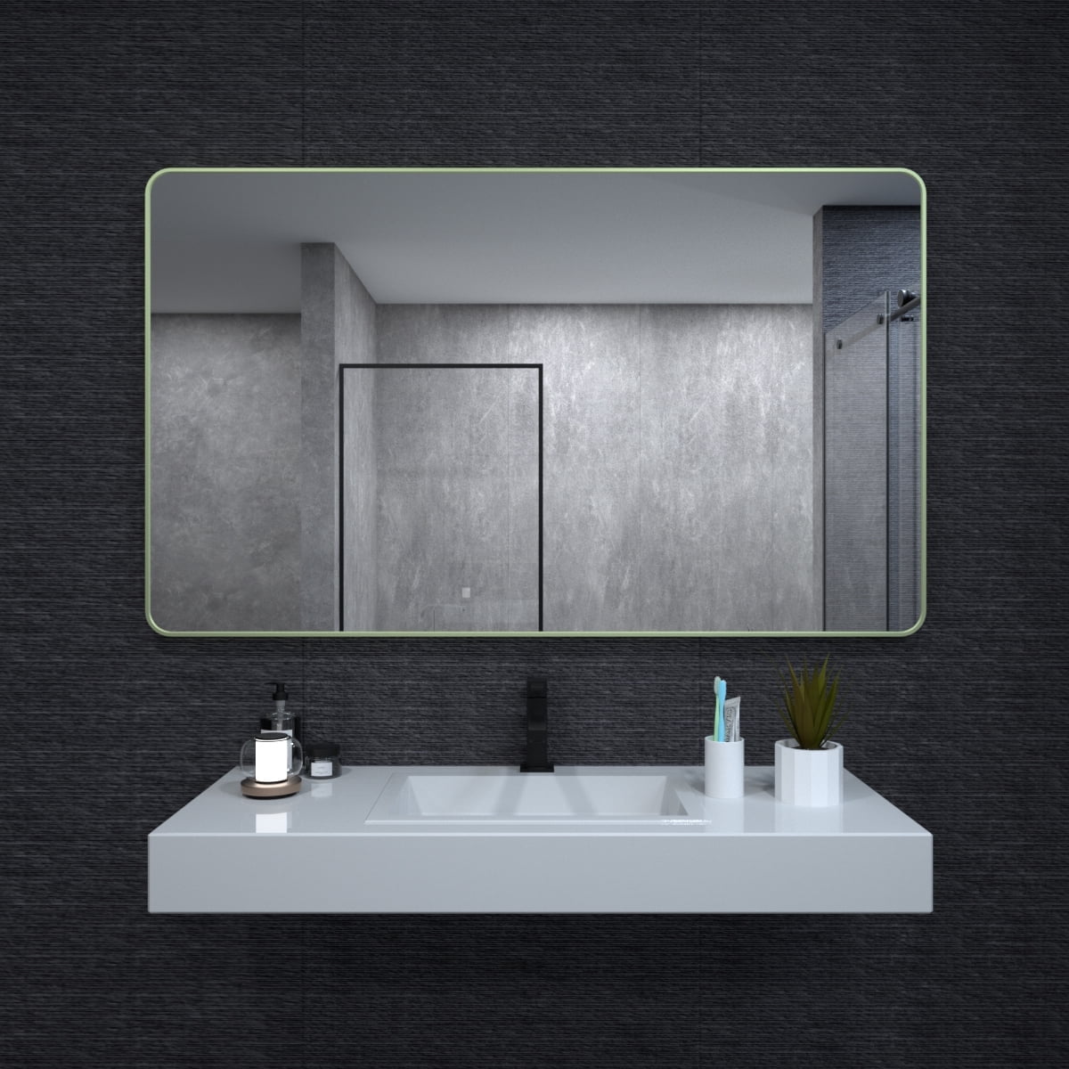 Niveal 60"x36 Wall Mirror Rounded Corners Hanging Vanity Mirror Matte ...