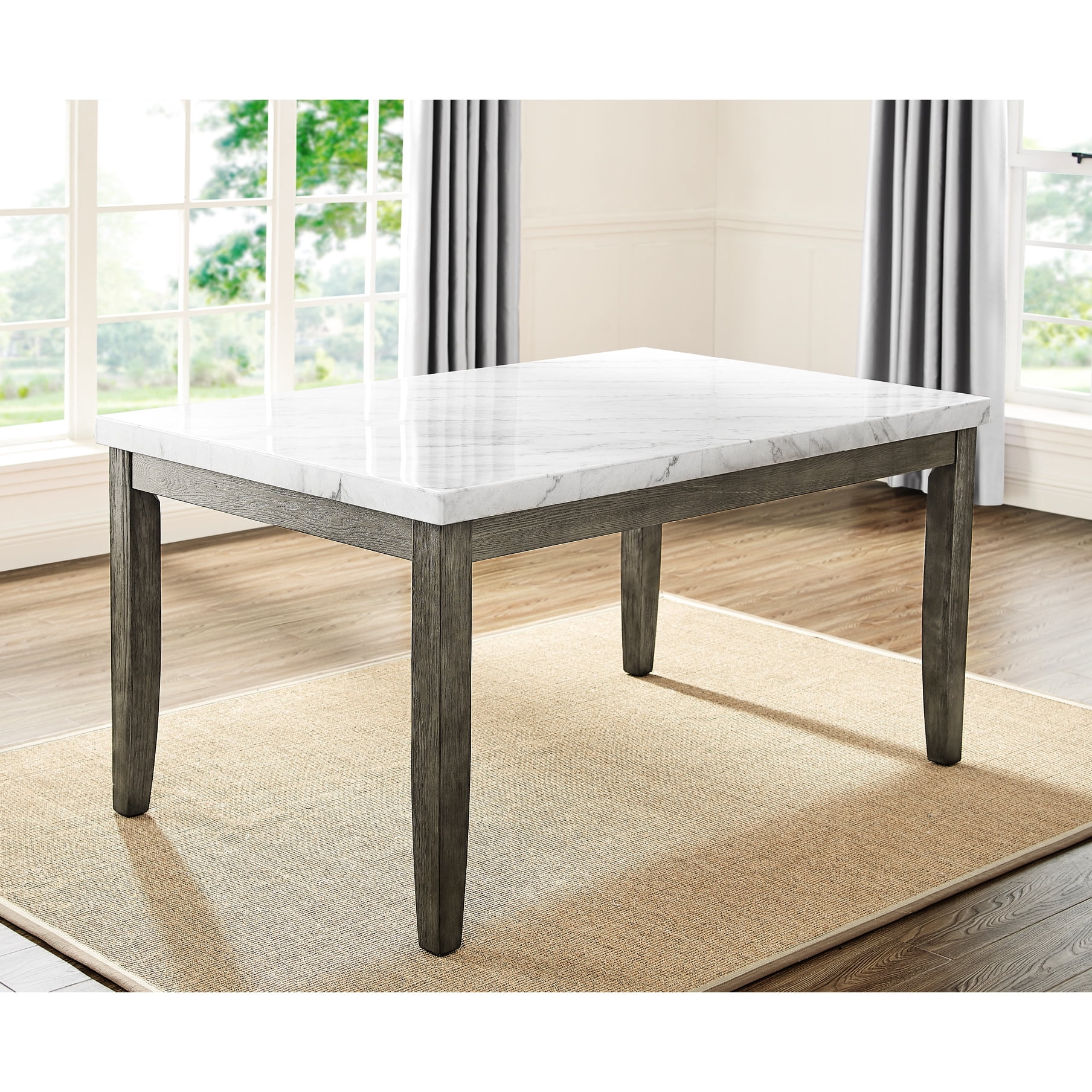 60"x38"x30.5" White Marble Top Dining Table, Solid Wood Legs And Ash ...