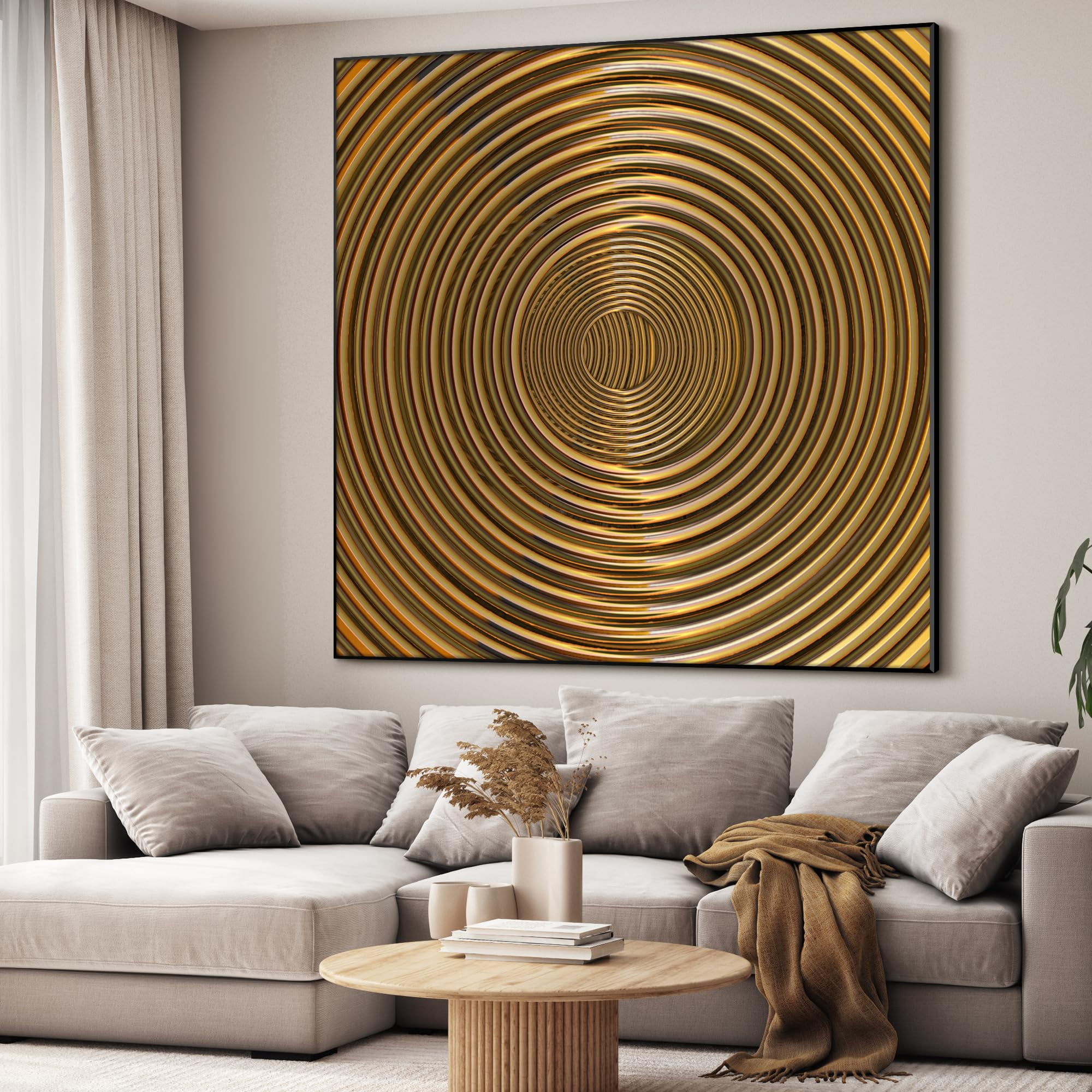 60"x60" XL Framed Wall Art - GSpiral Optical Illusion Metallic Circles ...