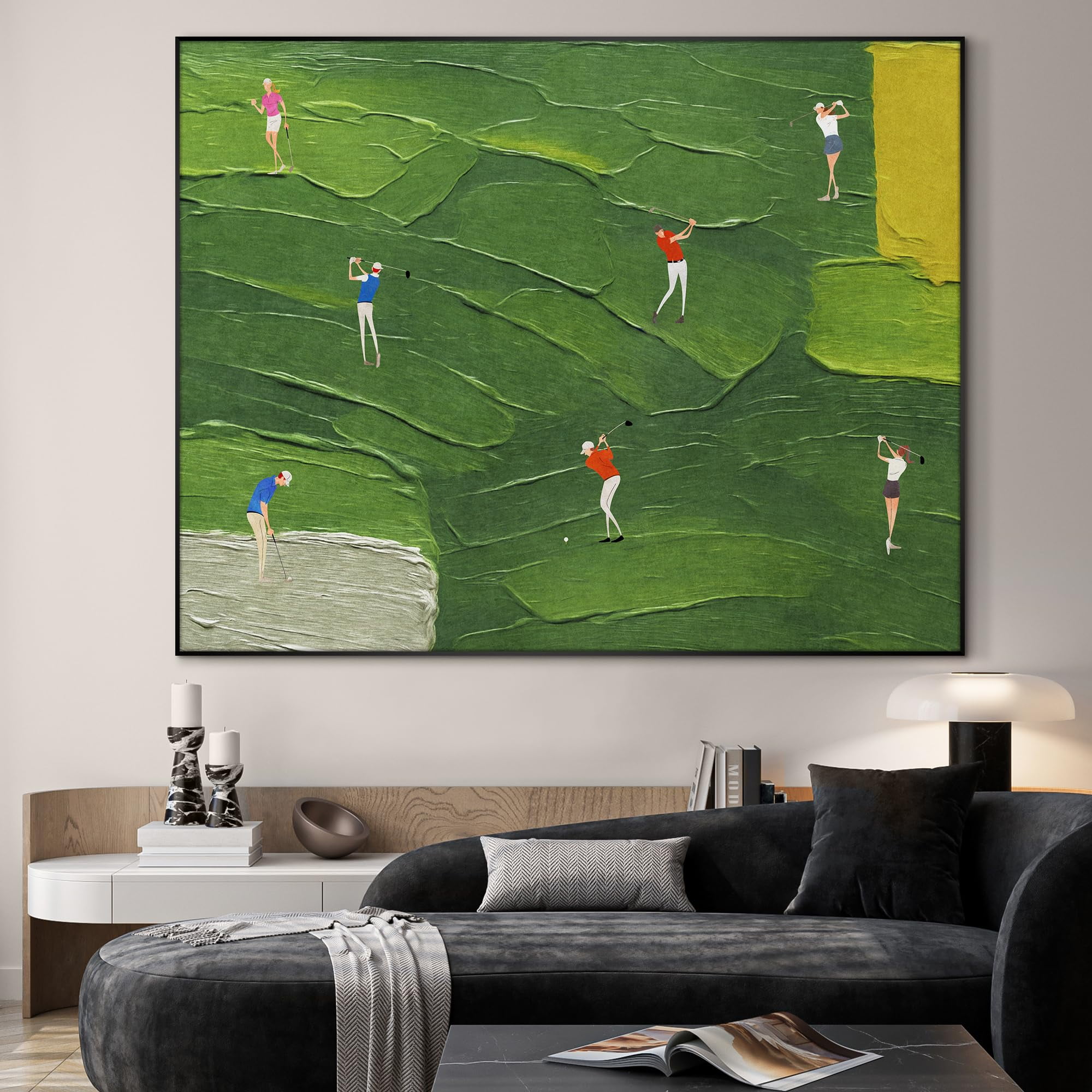 60"x72" Extra Large Framed Wall Art Golf Swing Figures on Abstract ...