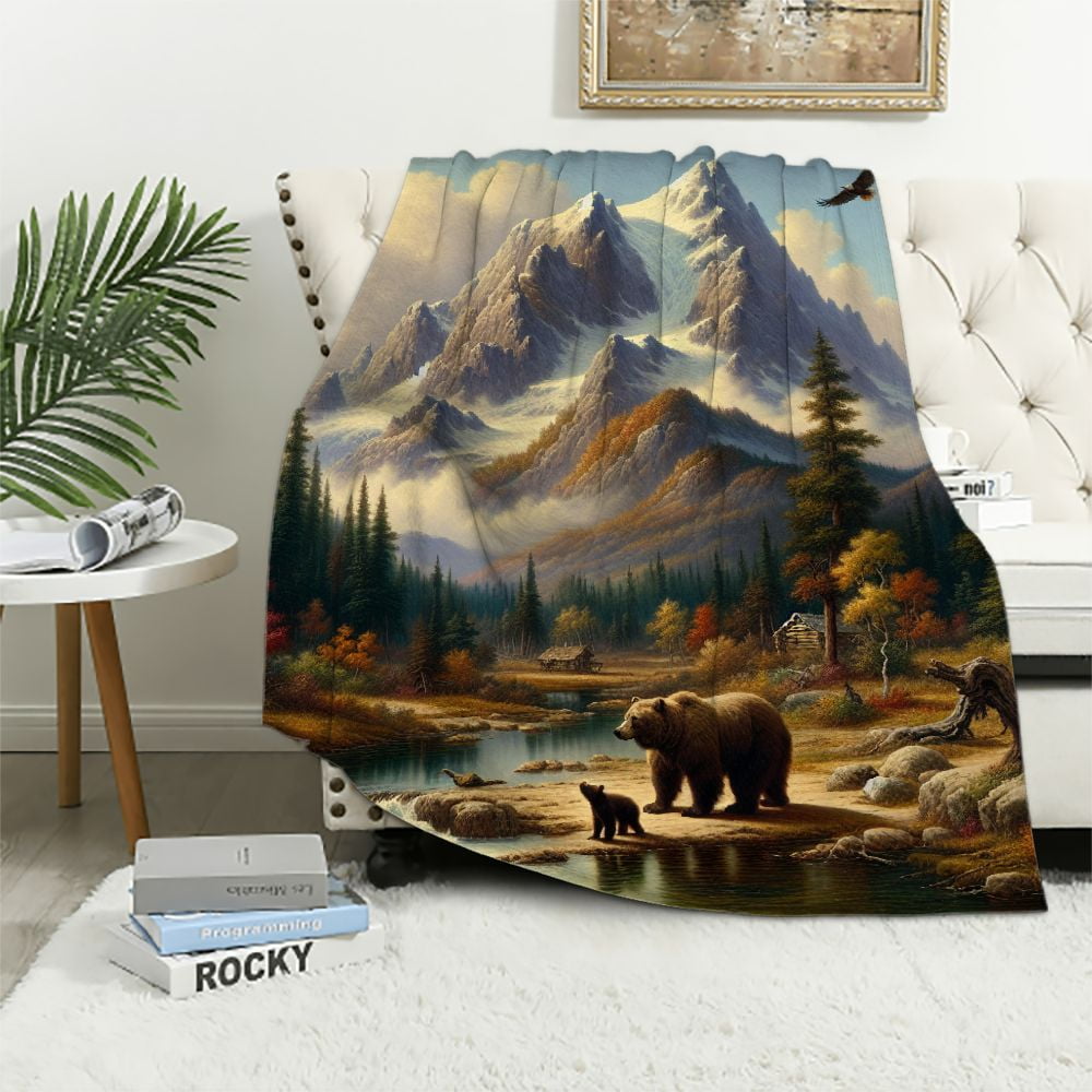 60"x80" Blanket Soft Fluffy Fleece Throw for Sofa Bed Forest Black ...