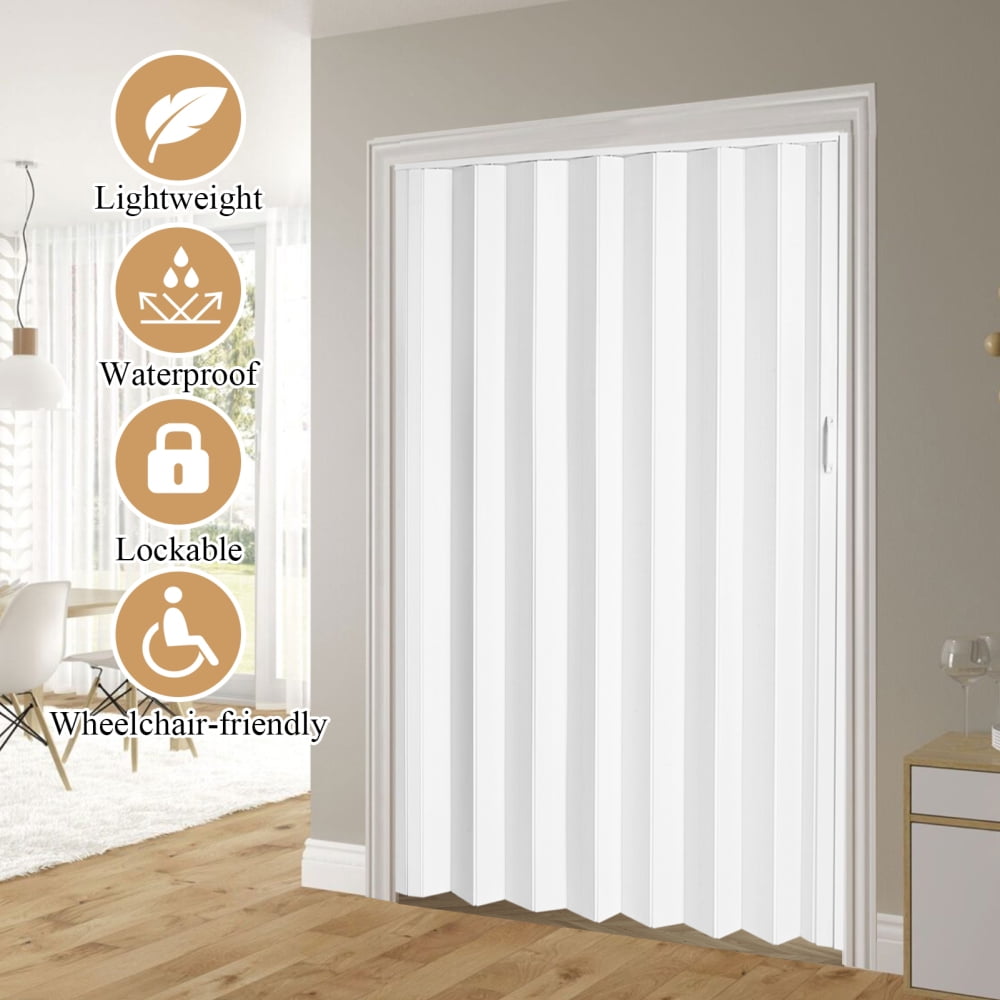 60"x80" White PVC Accordion Style Door - Space Efficient Sliding System ...