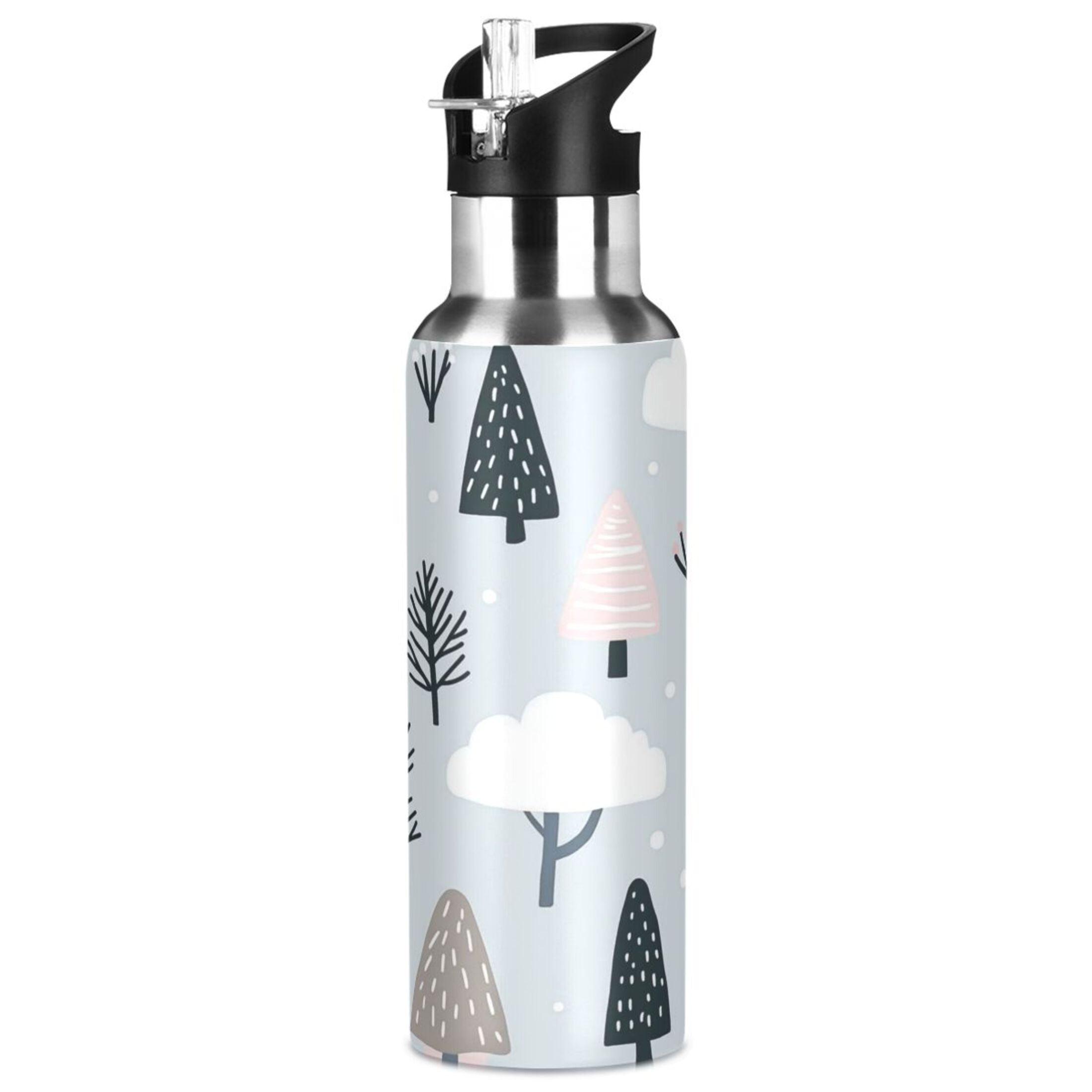 600/1000ML Stainless Steel Sport Water Bottle with Straw Lid Leak Proof ...