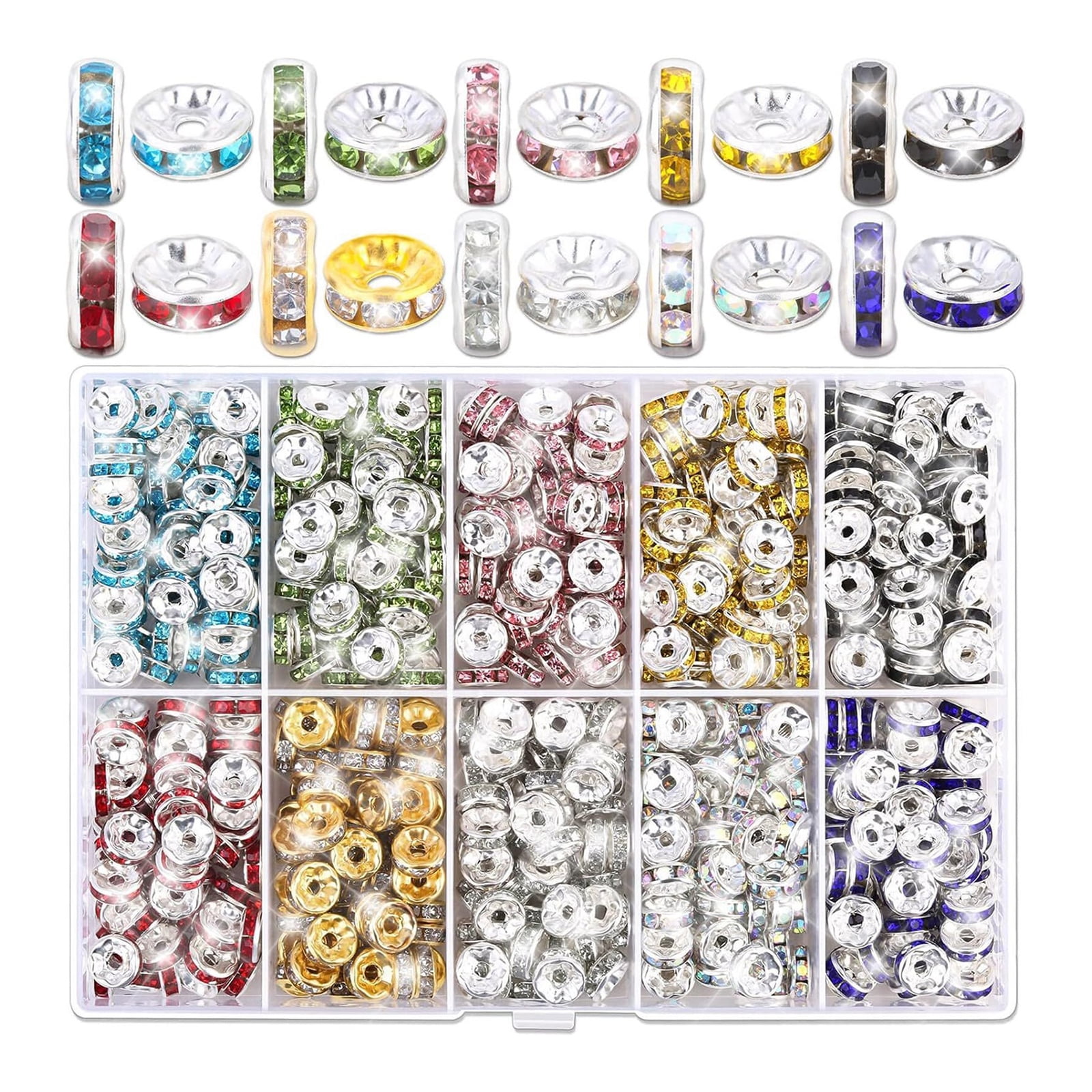 600/720/900Pcs Rhinestones Spacer 8mm Sparkling Rondelle Spacer Beads ...