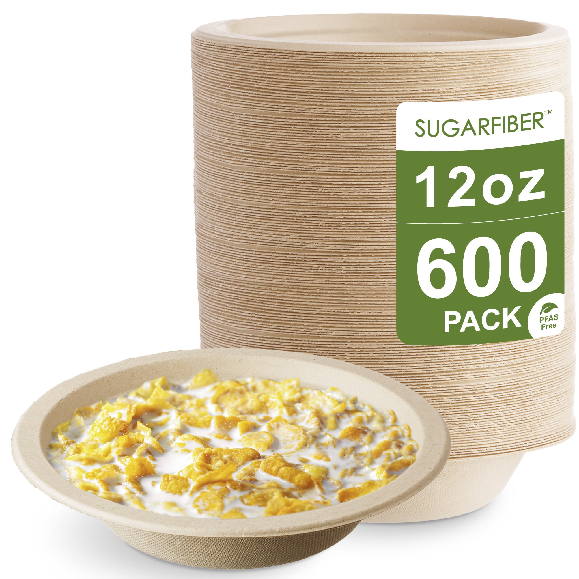 [600 COUNT]Sugarfiber by Harvest Pack PFAS FREE 12oz Round Paper Bowls ...