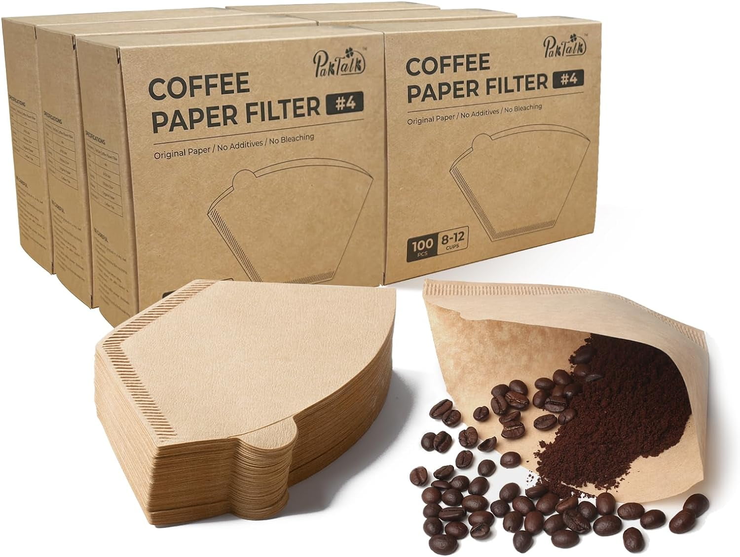 600 Count Cone #4, Natural Brown Paper Cone Shaped for Pour Over and ...
