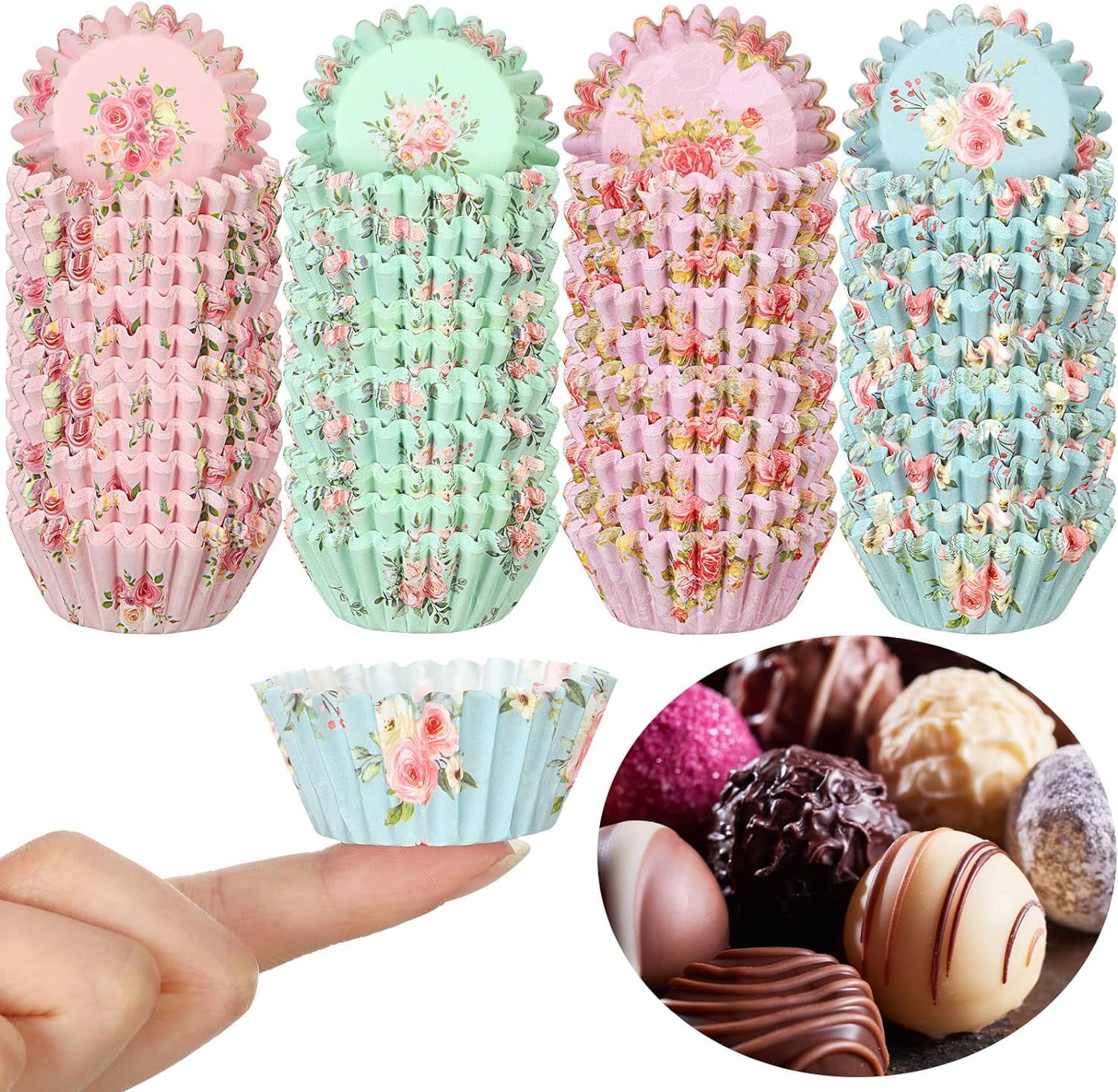 600 Count Floral Mini Cupcake Liners for Baking Watercolor Flower Small ...