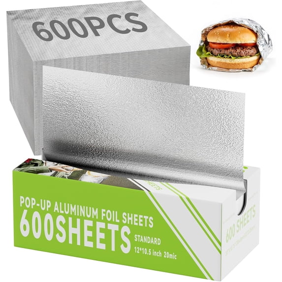 600 Count Pre-Cut Aluminum Foil Sheets, 12" x 10.6" Inch Pre Cut ...