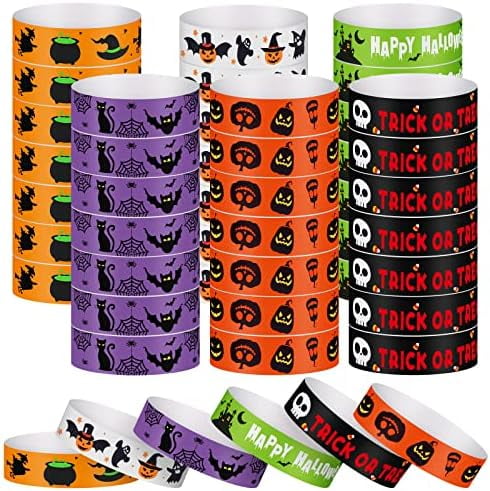 600 Counts Paper Wristbands Halloween Wrist Bands Ghost Spider Hand ...