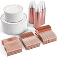 600 Ct Rose Gold Rimmed Disposable Dinnerware Set for 100 Guests ...