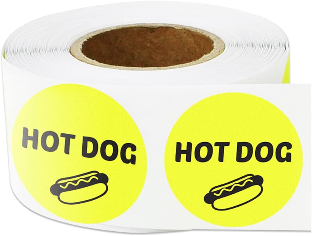 600 Hot Dog Stickers, 1" Round Hot Dog Food Labels Menu Meal Choice ...