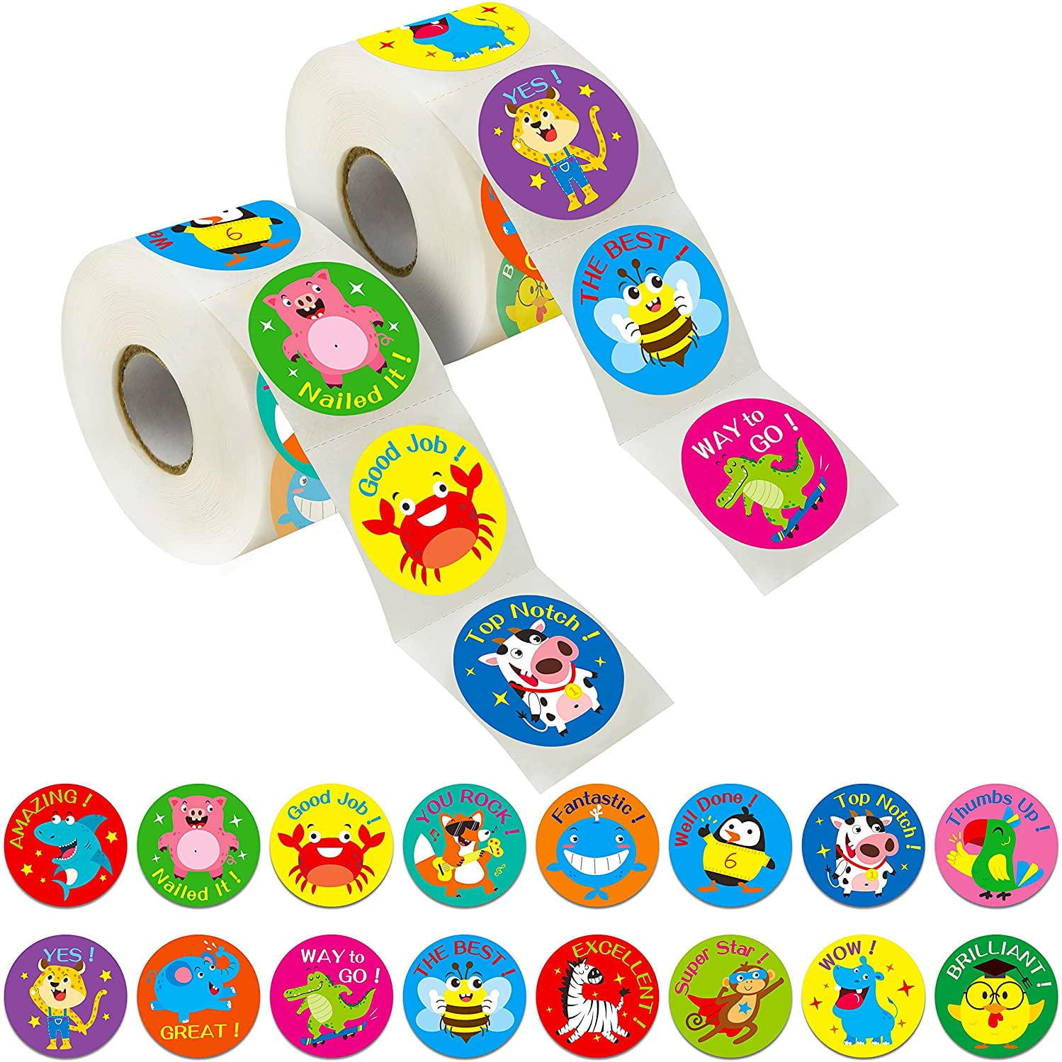 600 Incentive Stickers Adorable Round Animal Encouraging Stickers ...
