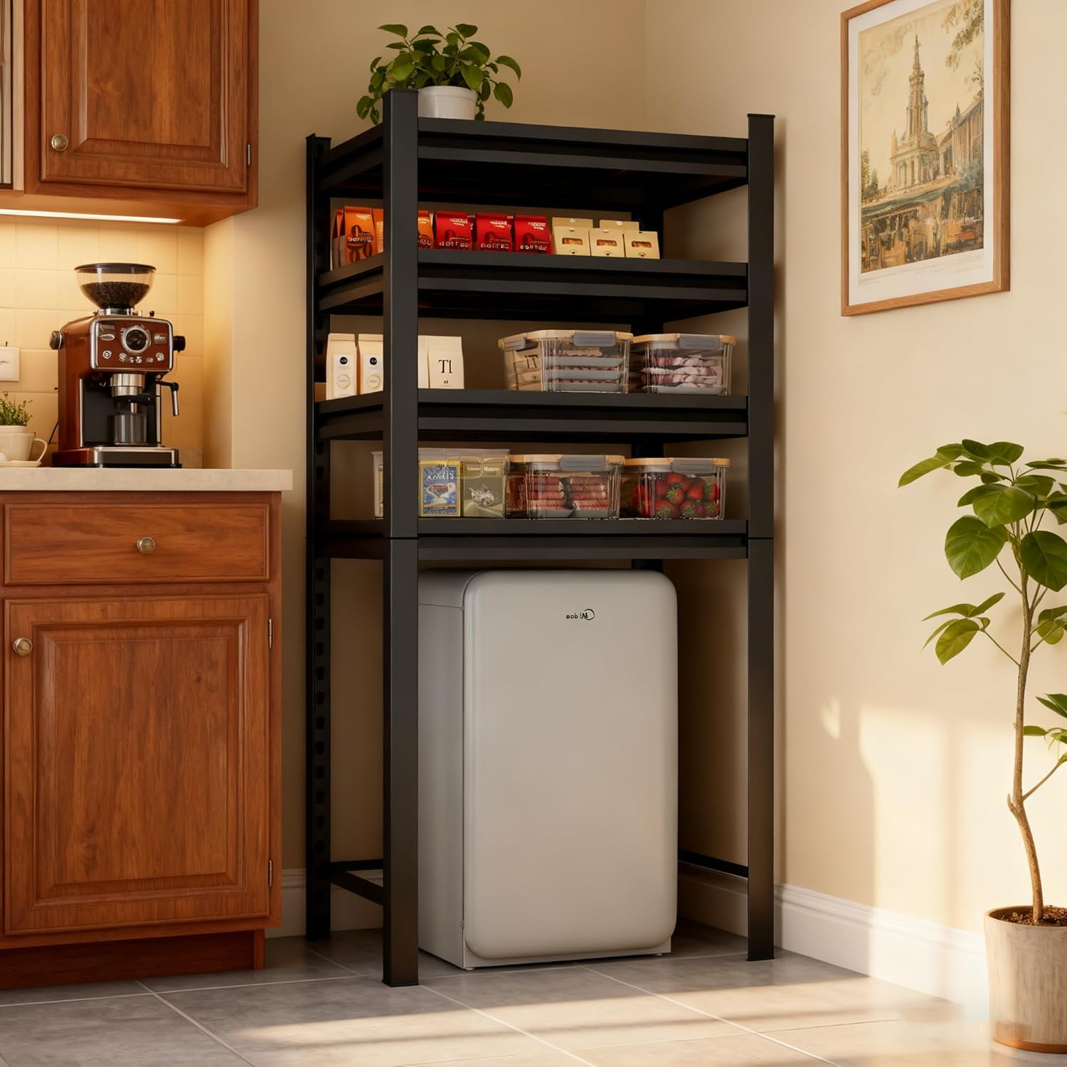 600 LBS Capacity 4-Tier Tall Mini Fridge Shelf, Heavy-Duty Freestanding Organizer for Kitchen ...