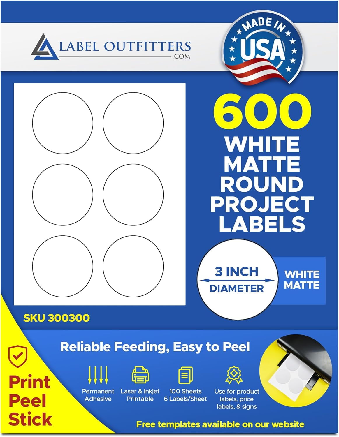 600 Label Outfitters Blank Printable Large White Matte Round 3 ...