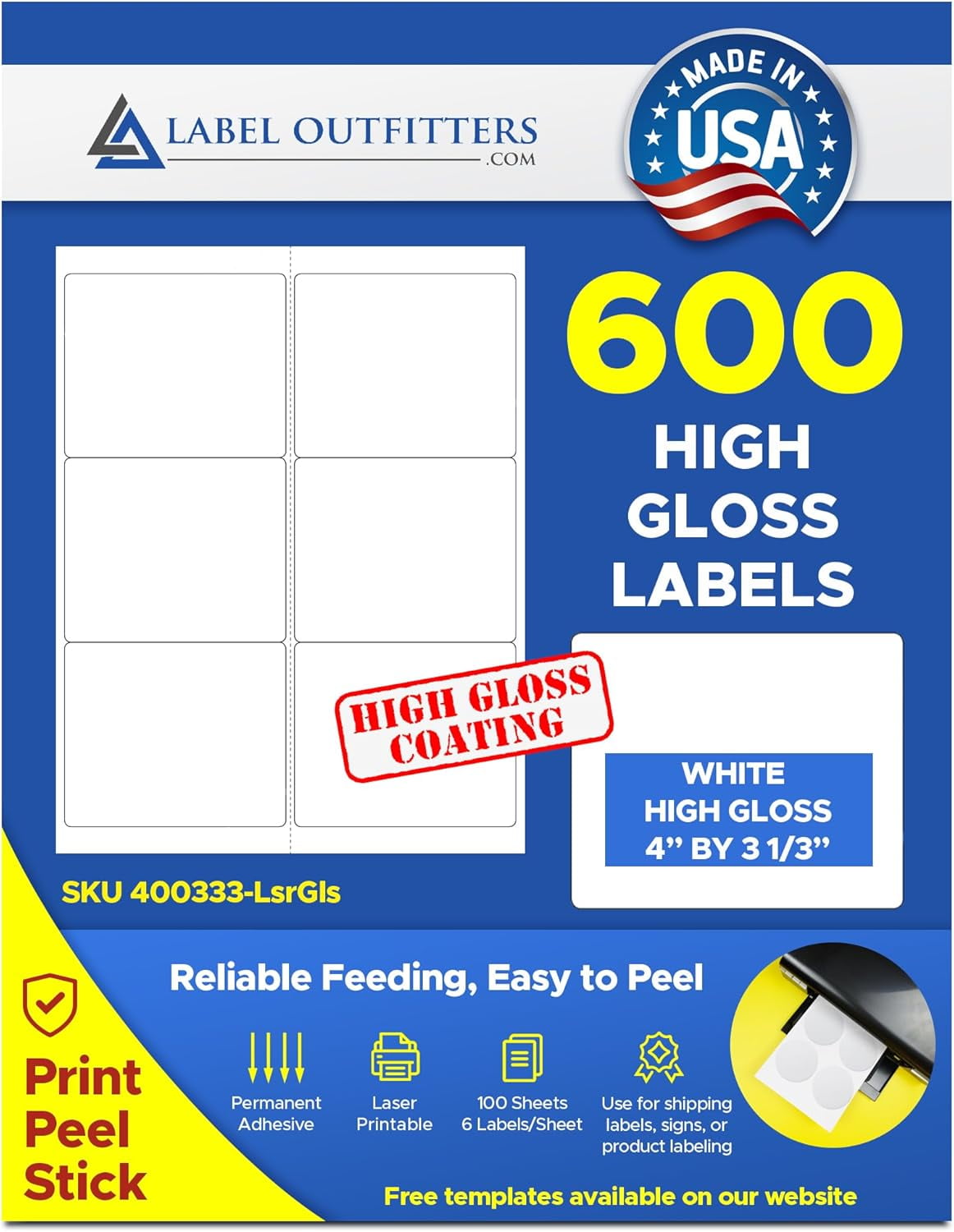 600 Label Outfitters® Laser Only White Glossy Shipping Labels, 4" X 3. ...