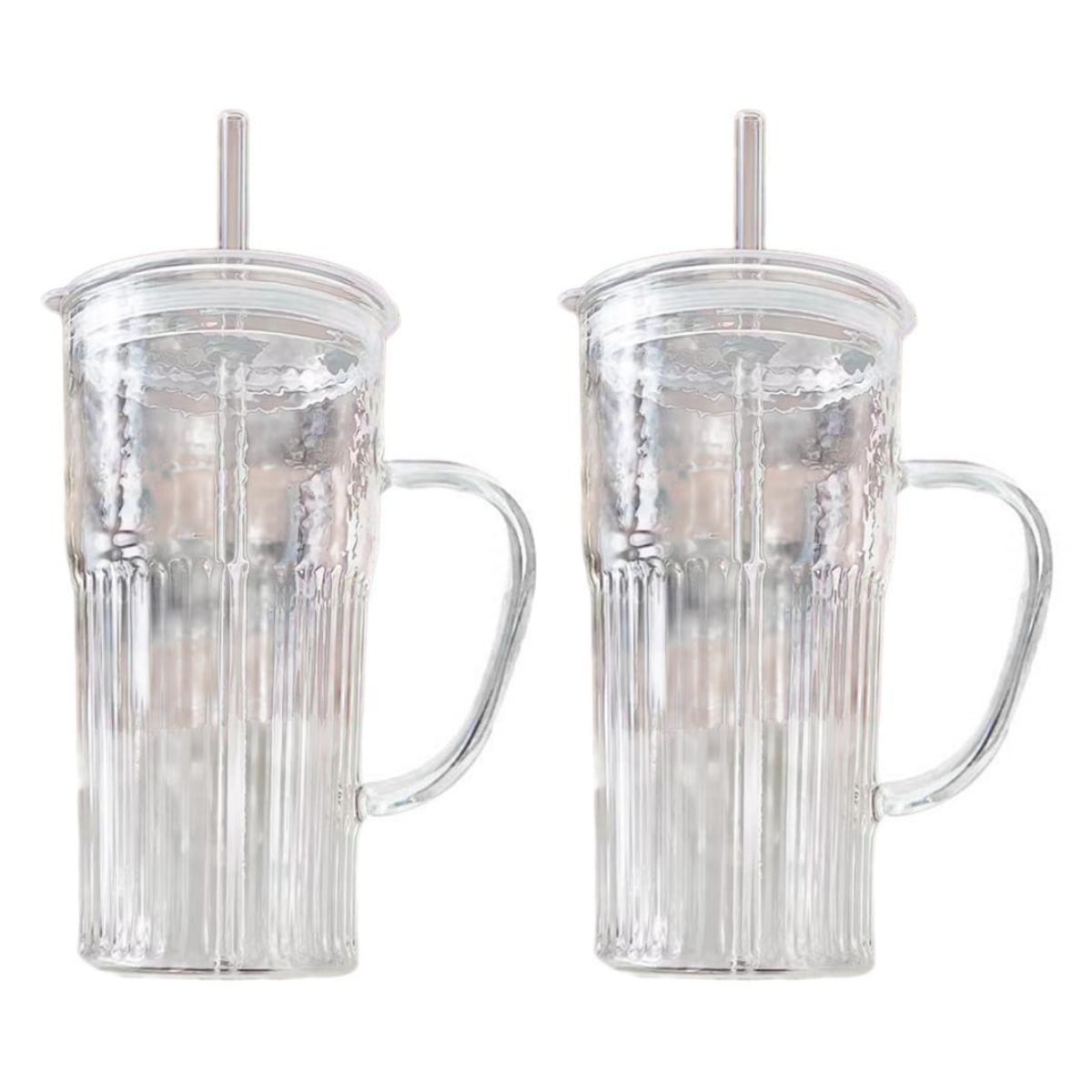 600 ML-Ribbed Glass Cups with Lids and Ribbed Glass Cups with Handles ...