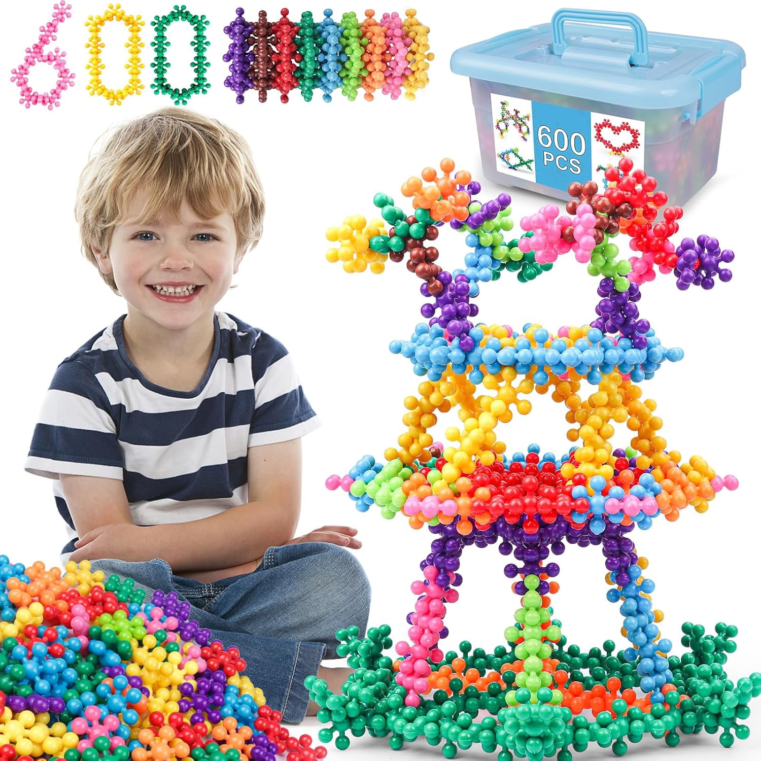 600 PCS Building Blocks Connect Toys,Interlocking Solid Plastic ...