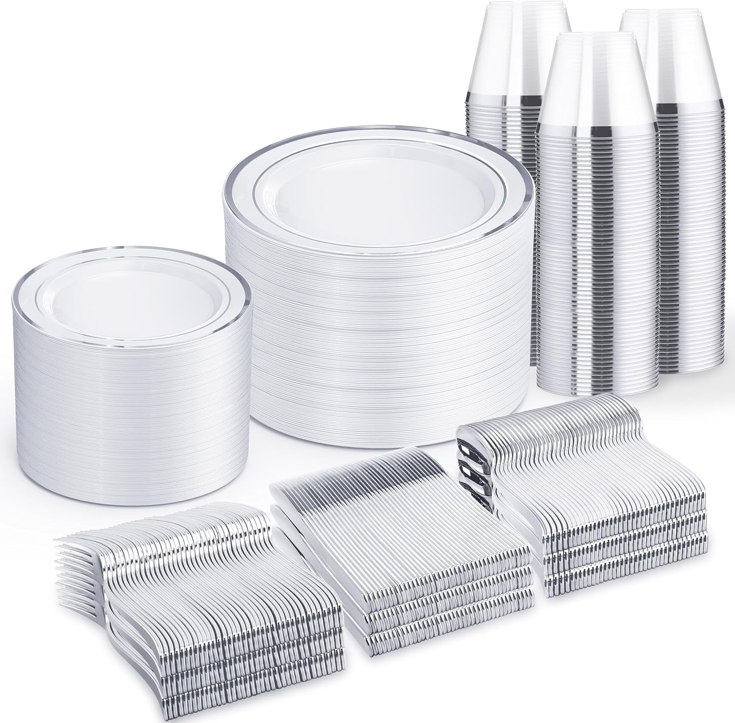 600 PCS Clear Gold Disposable Dinnerware Set for 100 Guests — Elegant ...
