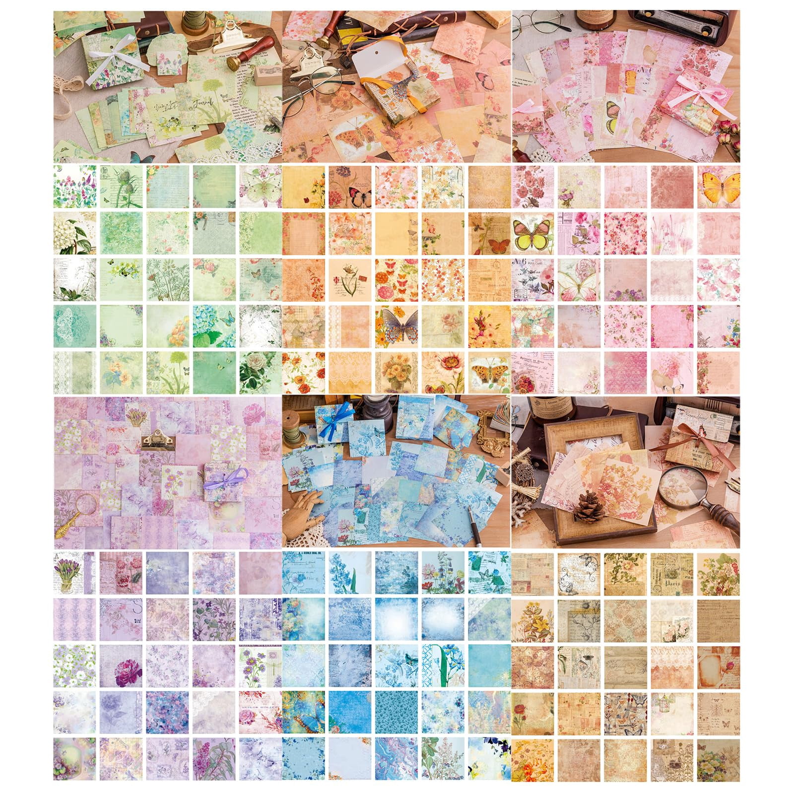 600 PCS Flowers Collage MSF2 Paper Pack, Vintage Flowers Scrapbooking ...