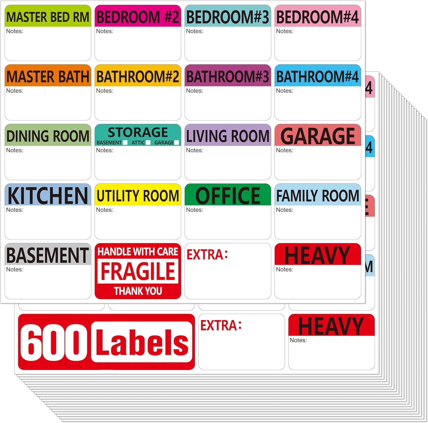 600 PCS Home Moving Labels, 20 Designs Color-Coding Packing Box Labels ...
