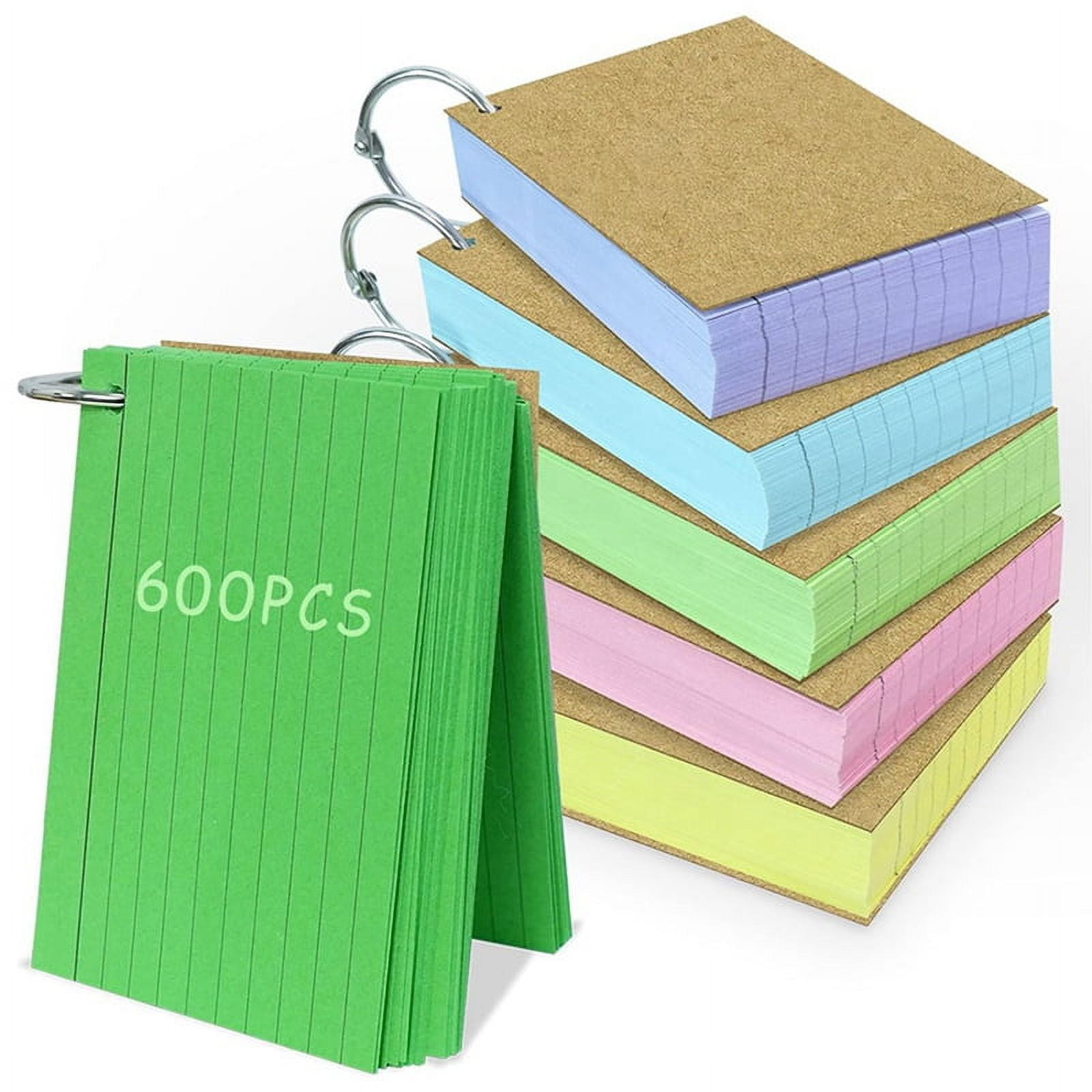 600 PCS Index Cards 3x5 Inches Colored Flash with Ring, Punched Lined ...