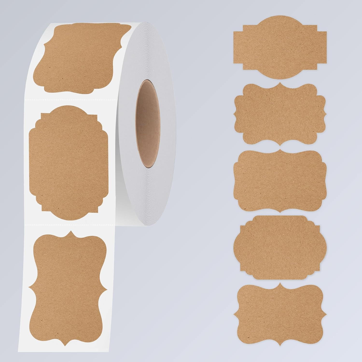 600 PCS Kraft Paper Stickers, 6 Fancy Shapes Labels Self Adhesive Blank ...